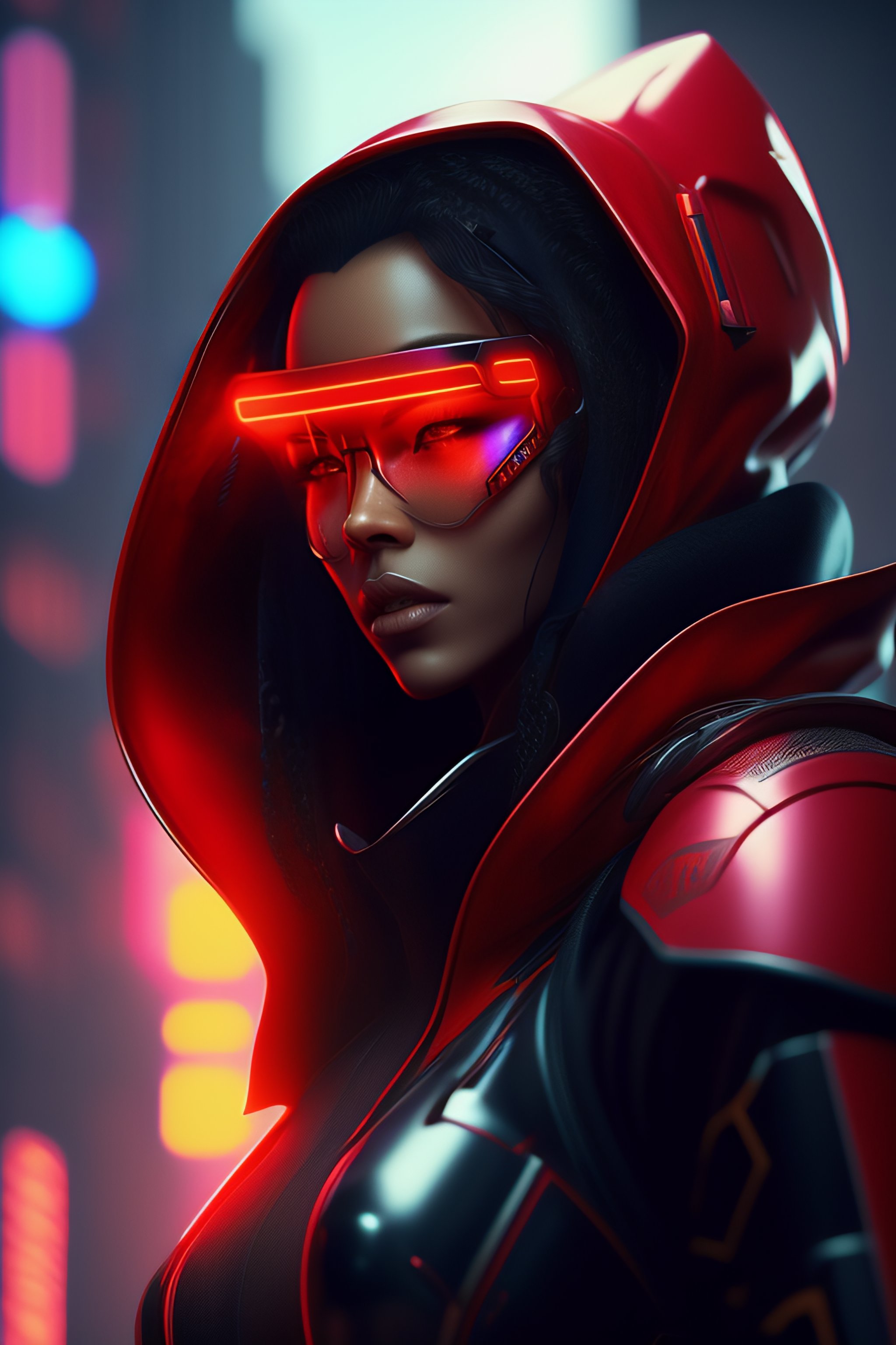 Lexica - Cyberpunk, monk, cyborg, fighting, red, black, cybernetic eye ...