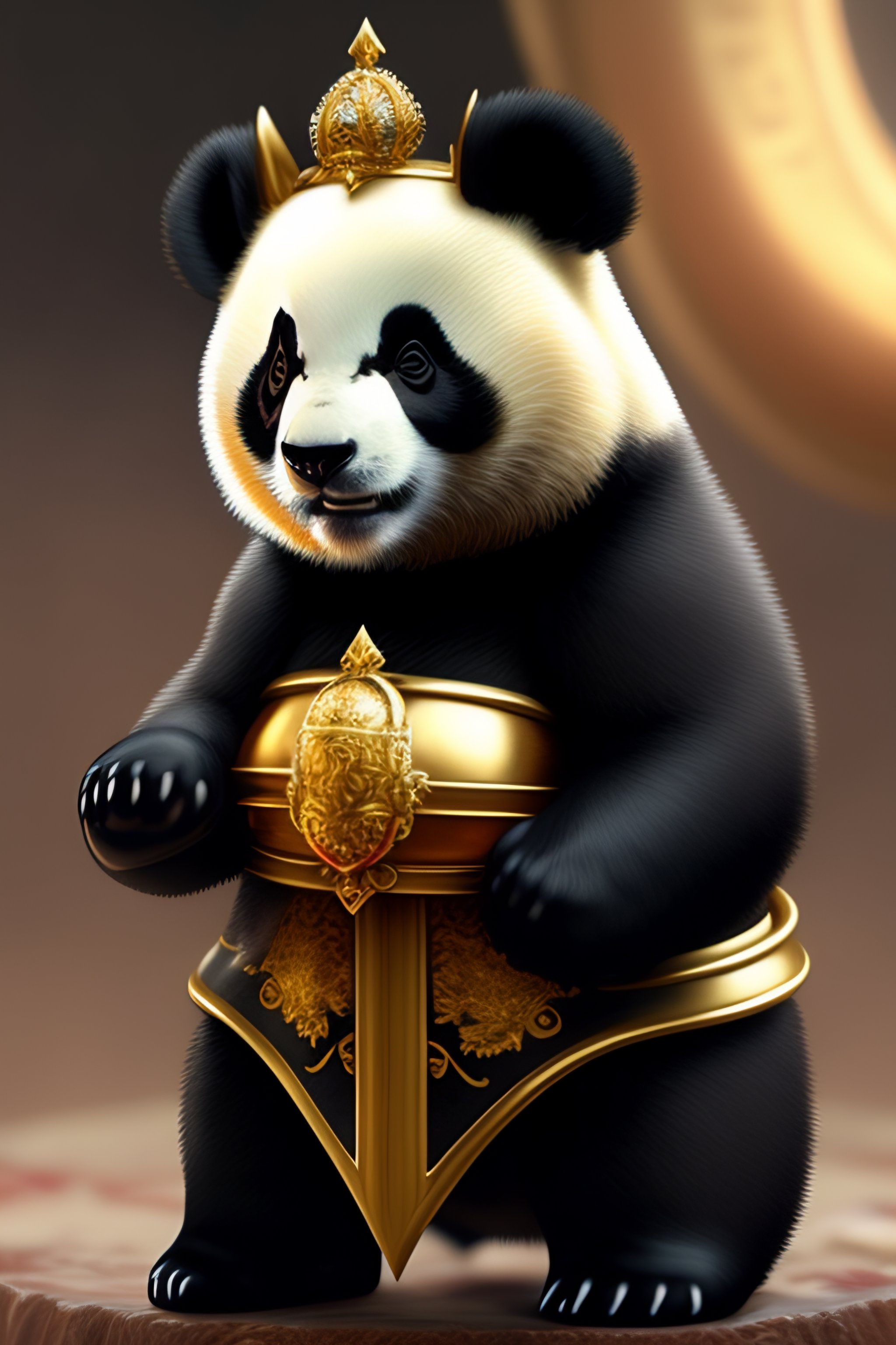 Lexica - Baby panda bear with crown and golden sword, bloody eyes, by ...