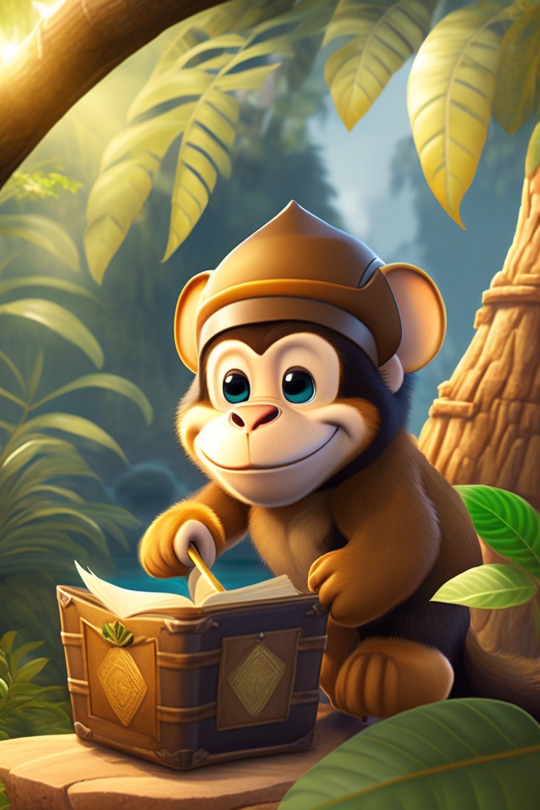 Lexica - In a dense jungle, a curious monkey named Milo discovers an ...