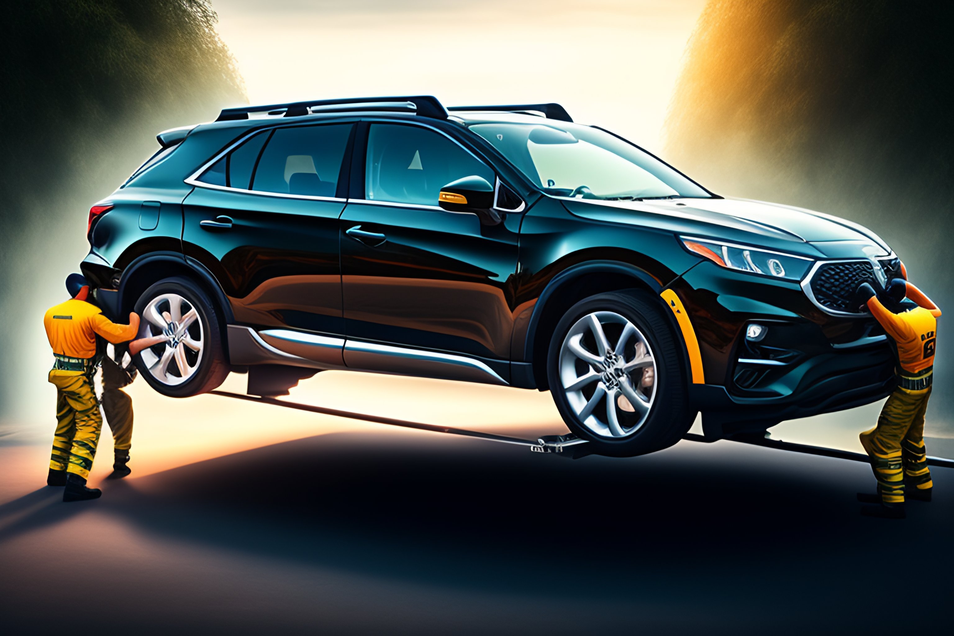 Lexica - A group of people working together to lift a car off of a ...