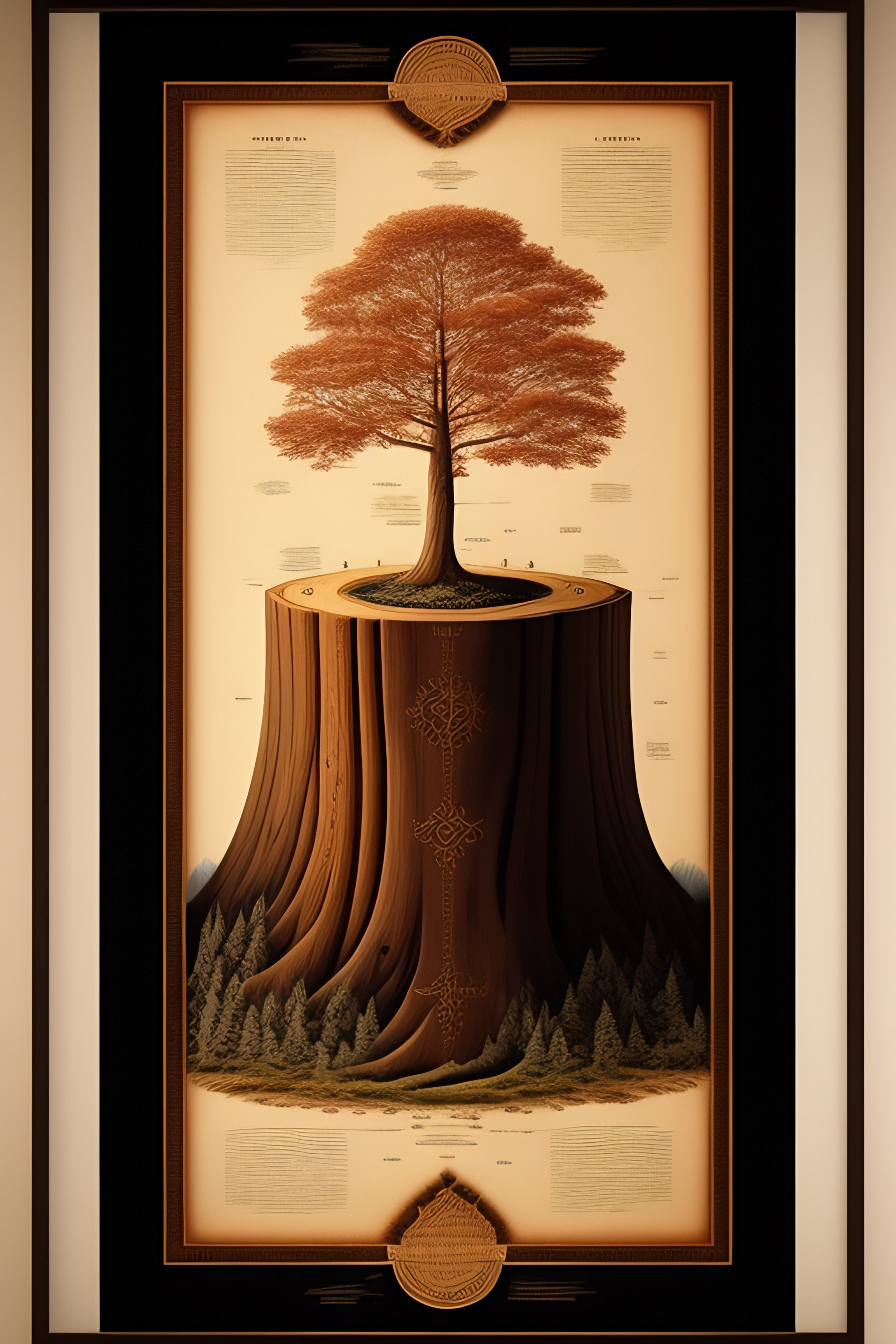 Lexica - Canvas wall print of a tree stump with a cross section cut in ...