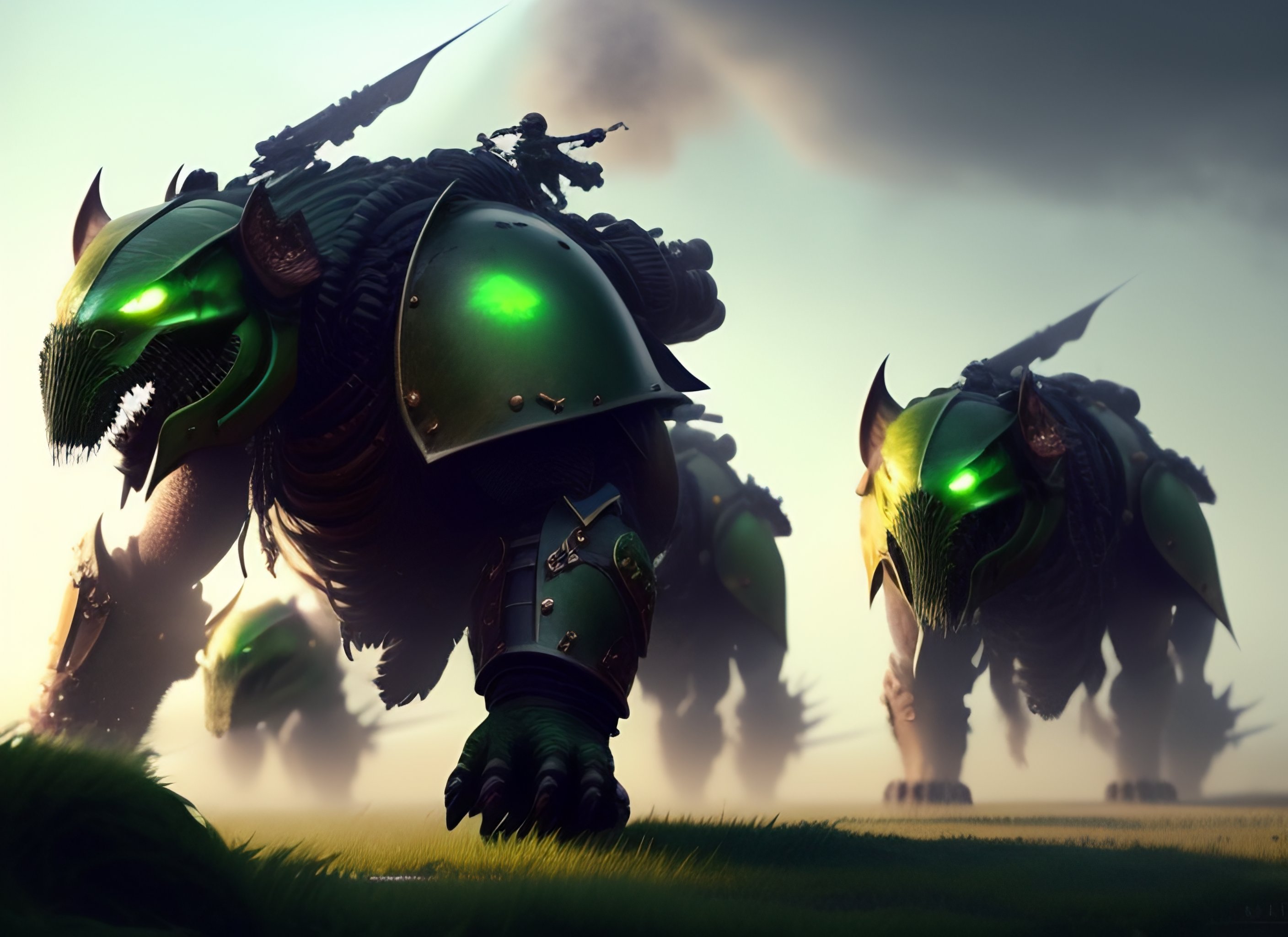 Lexica - Army of violent armored orks figthing in green field,medieval ...