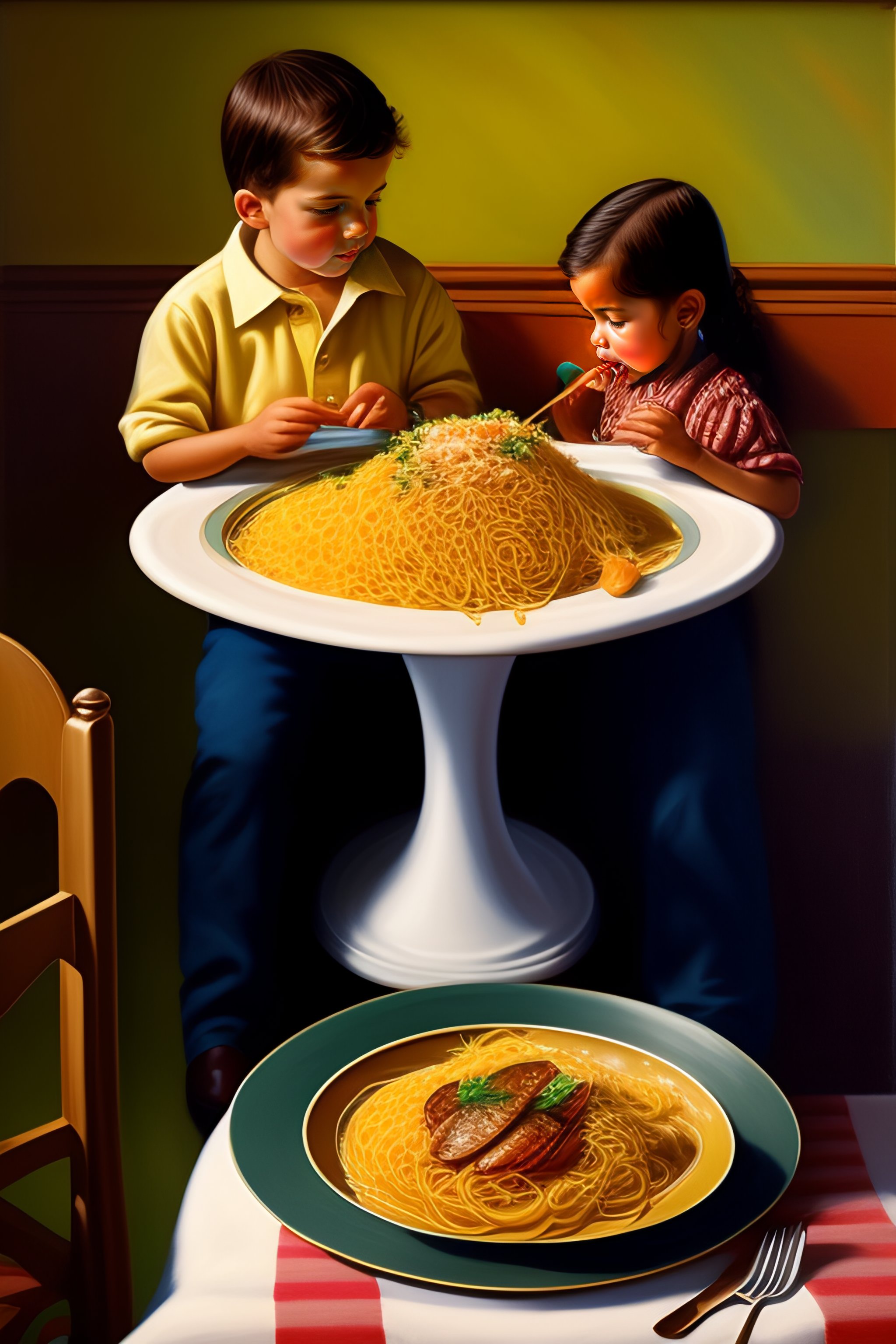 Lexica - Home portrait of family of crickets eating pasta, painting oil