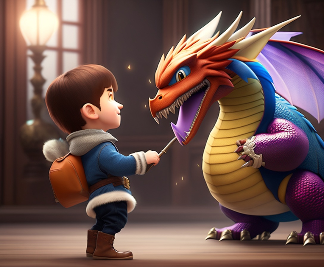 Lexica - An intense battle between a dragon and a boy, pixar style