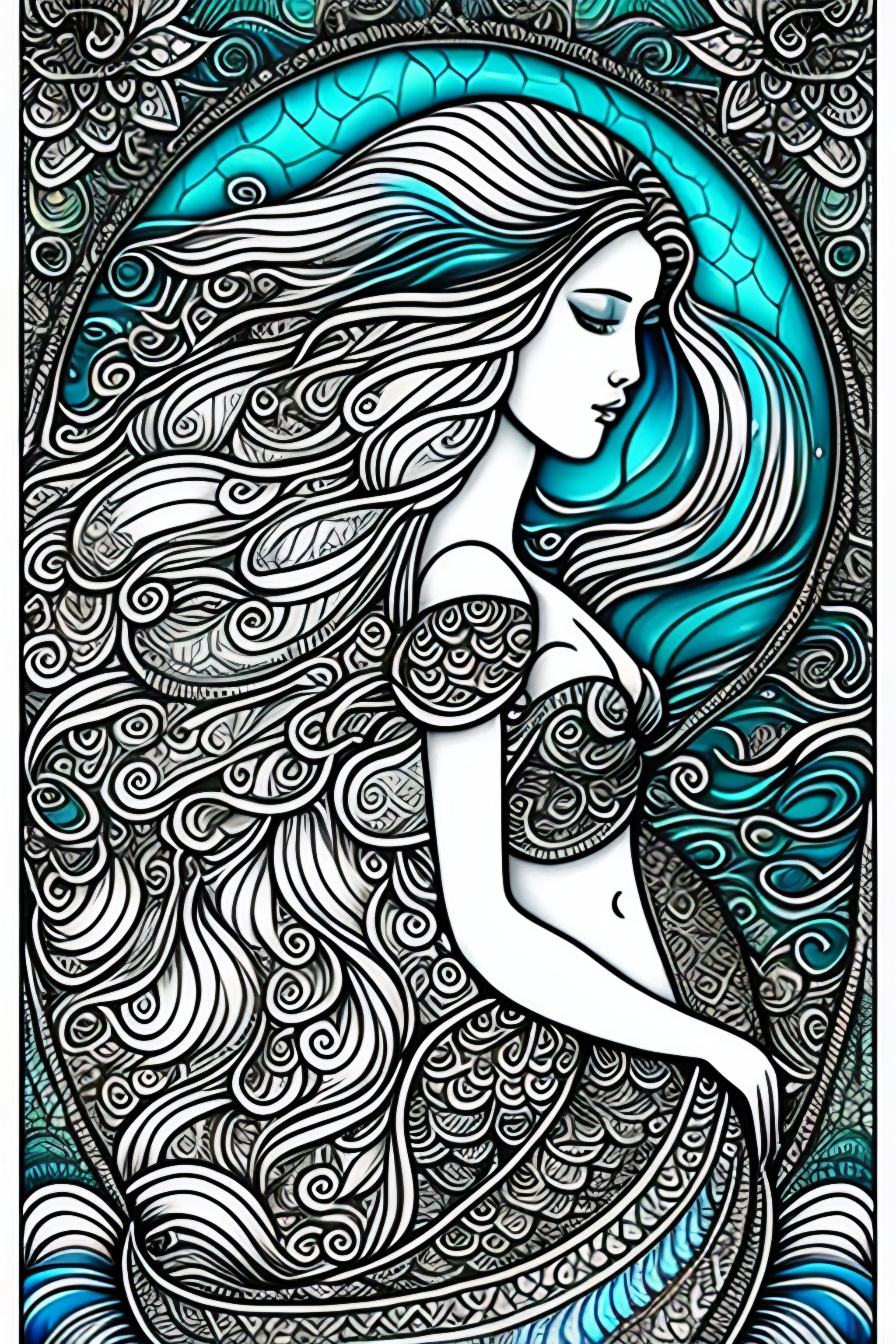 Lexica - "Goddess of the Sea" is a coloring page featuring a detailed ...