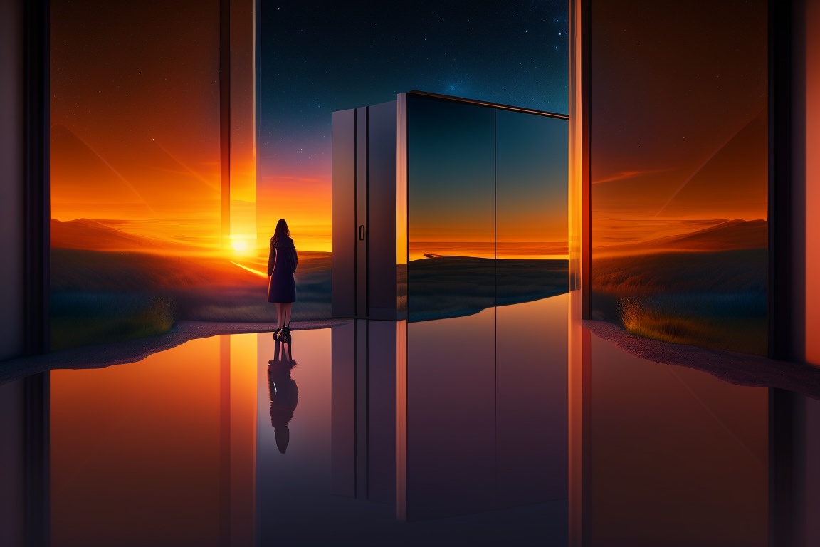 Lexica - A young girl silhouette in front of large door, dreamscape ...