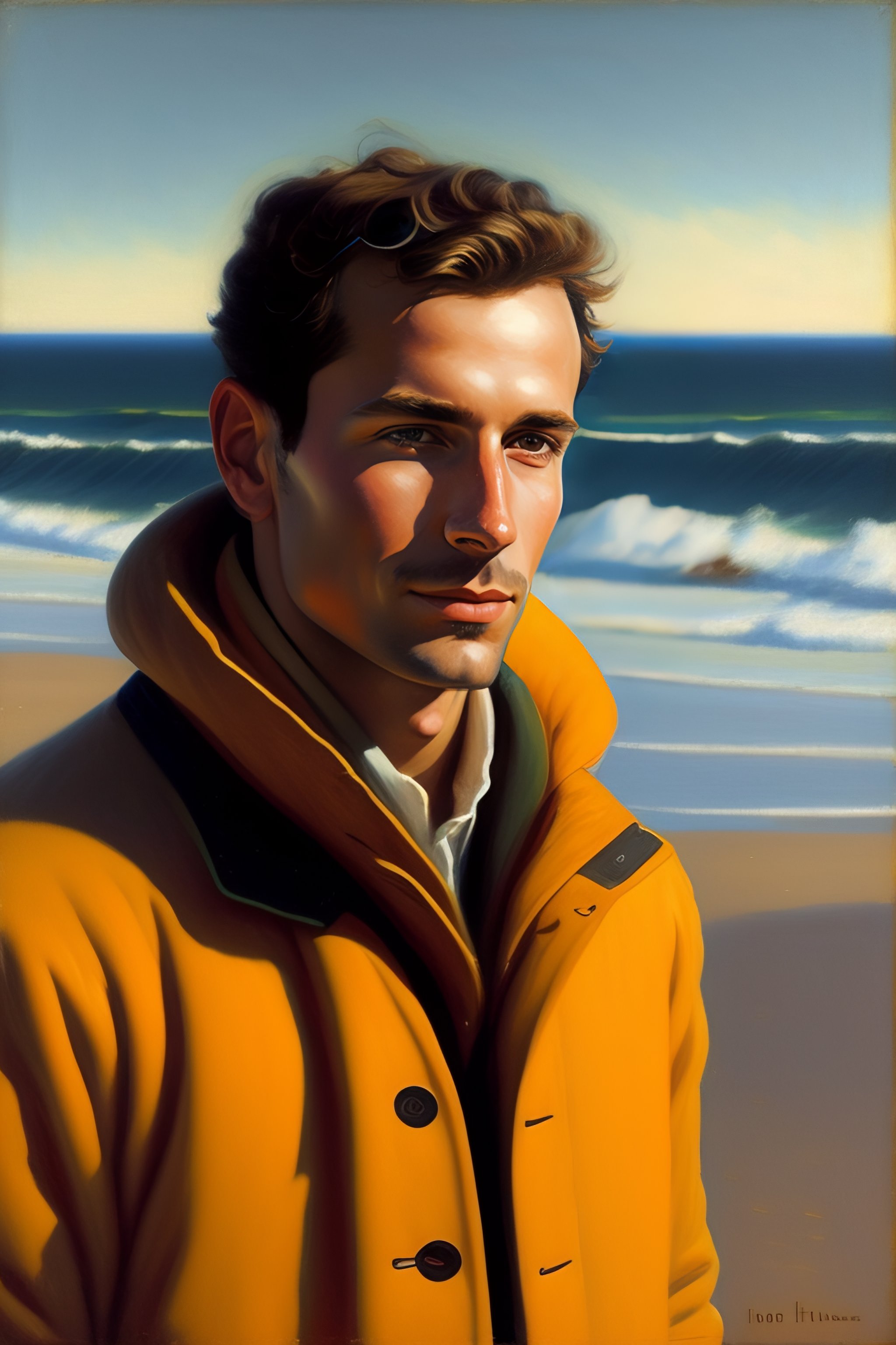 Lexica - Portrait of Fernand Huts on a beach