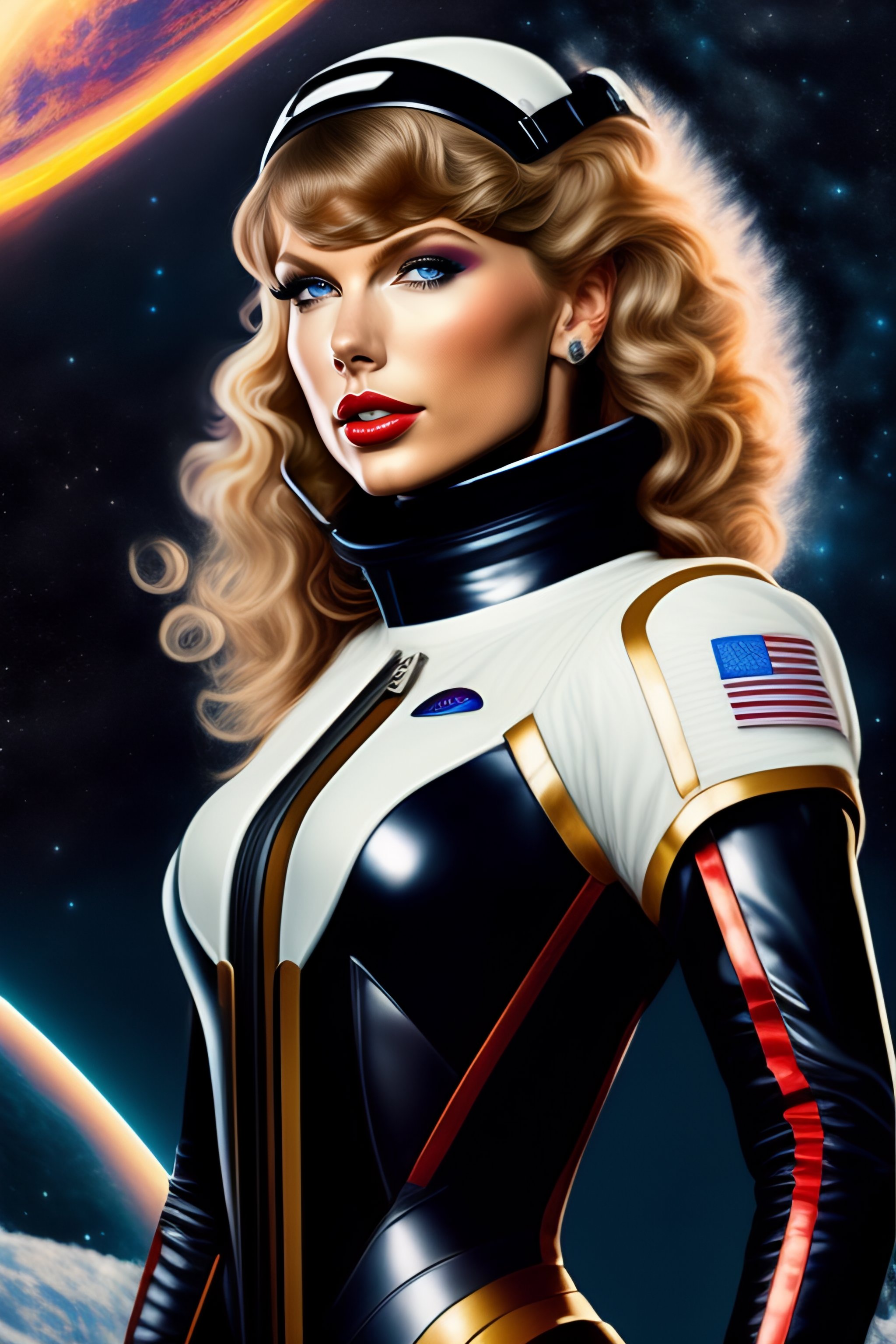 Lexica - Taylor Swift, space captain, Full body view, wearing in black ...
