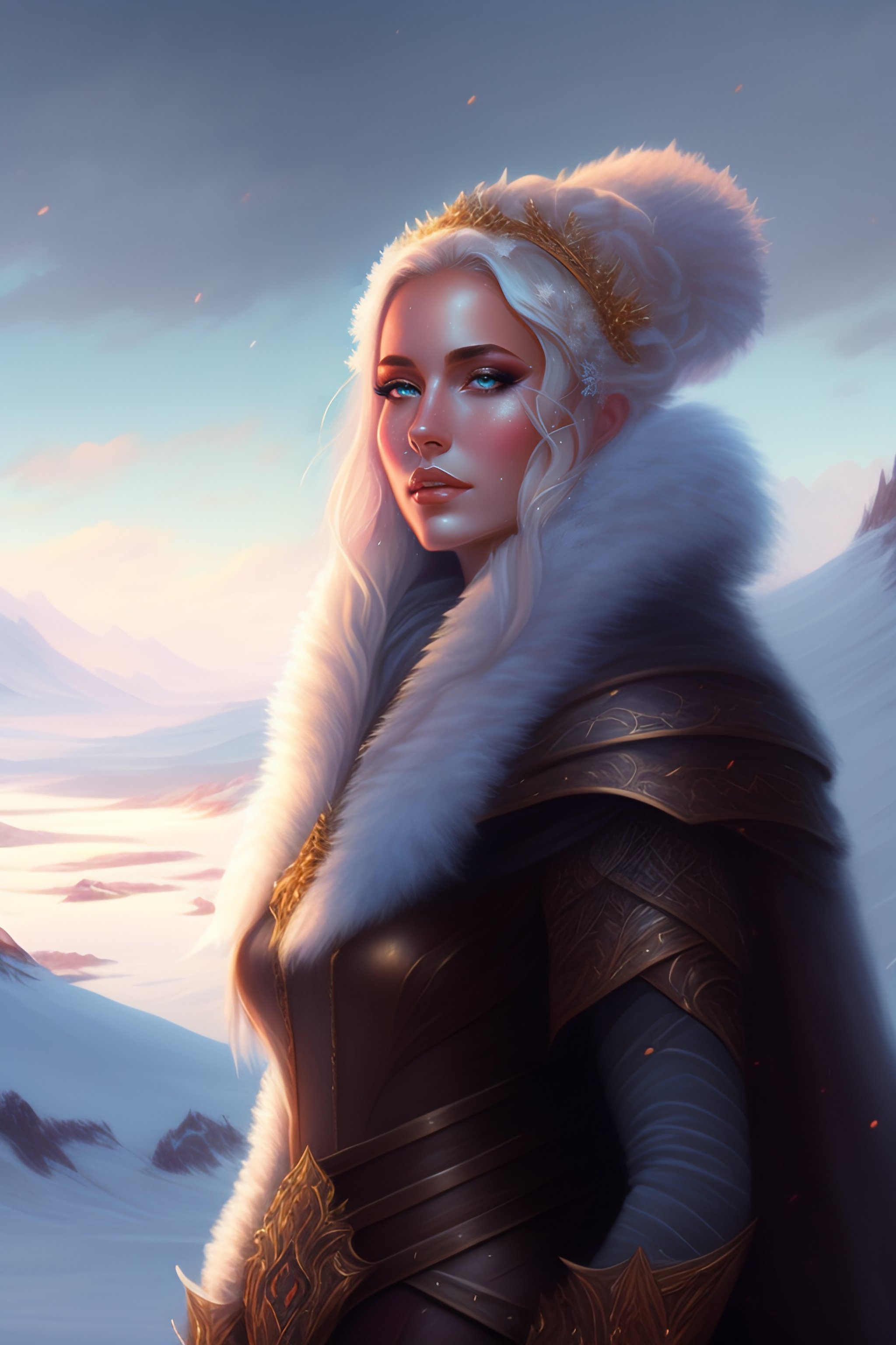 Lexica - Winter frozen goddess detailed landscape painting of ...
