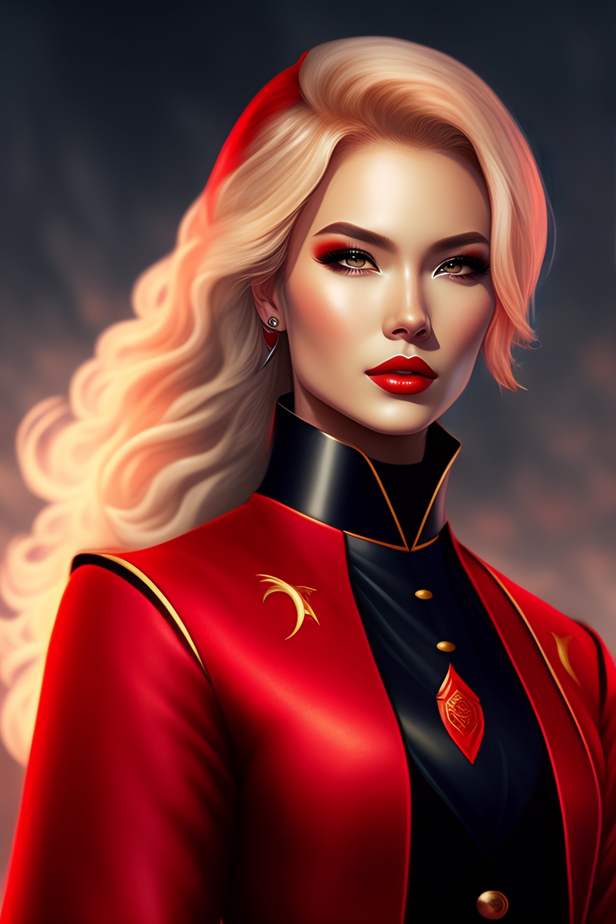 Lexica - Short blonde hair woman in red dress and handsome Japanese ...