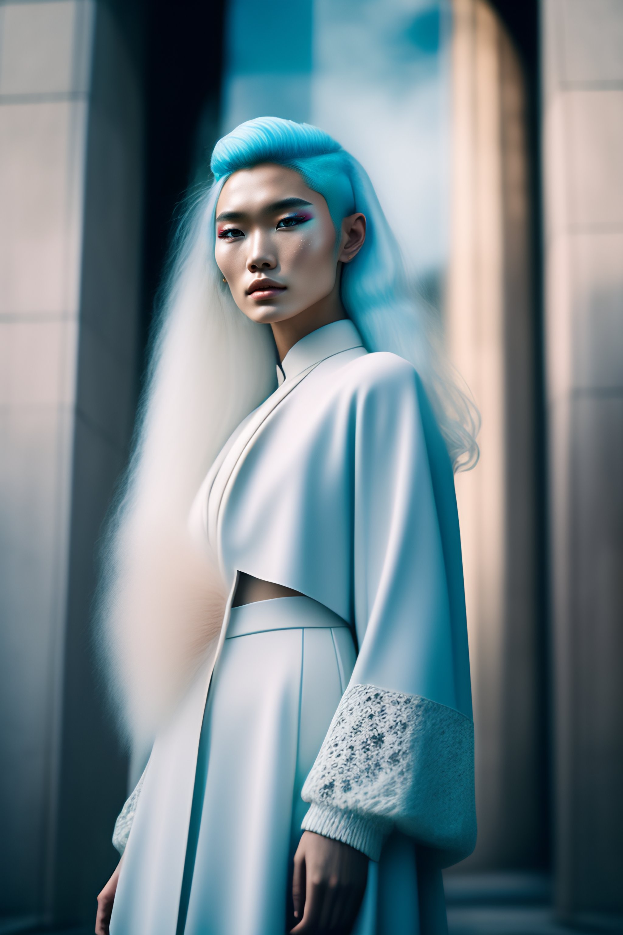 Lexica - Portrait of haute couture beautiful albino asian fashion model ...