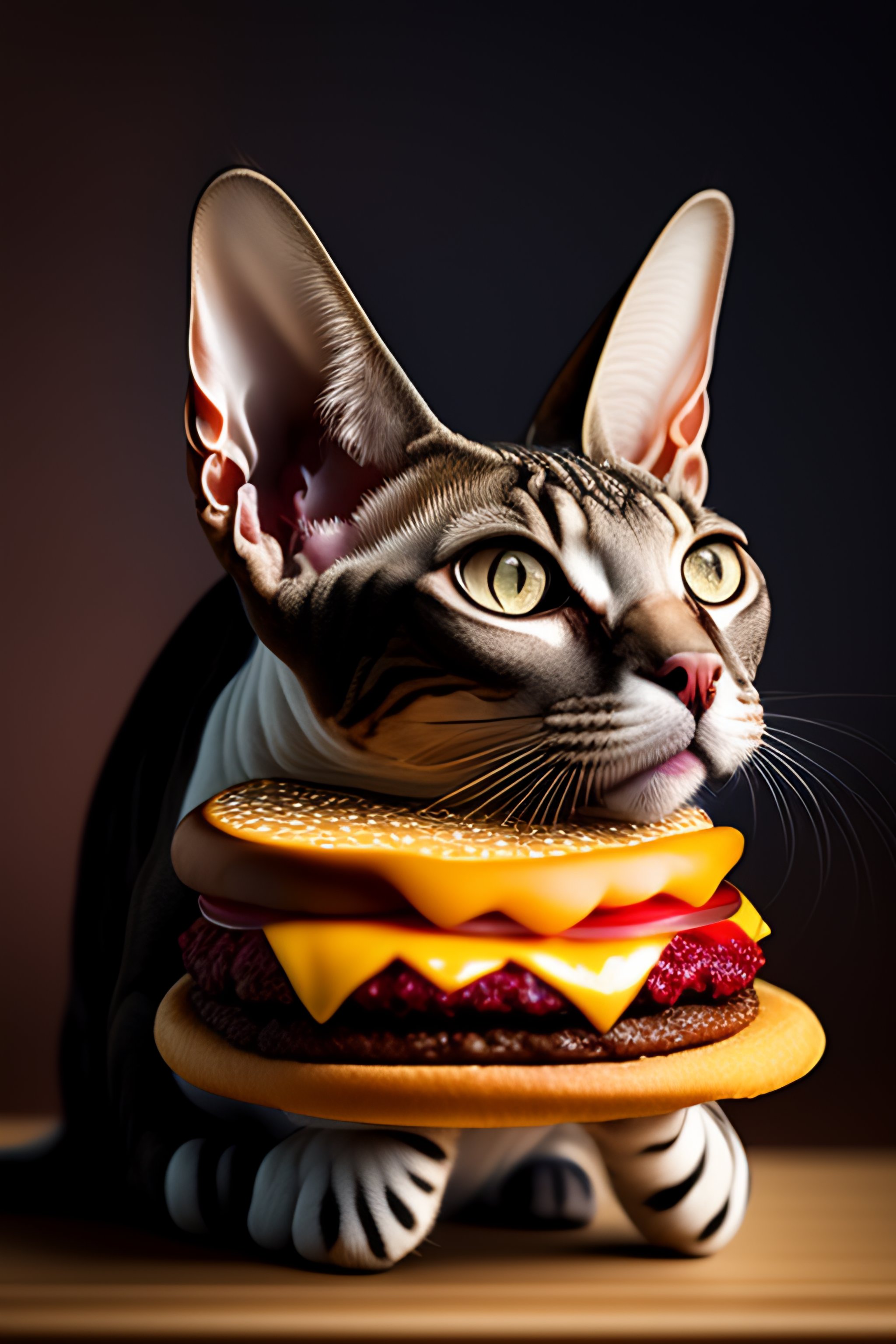 Lexica - Sphinx cat with a burger