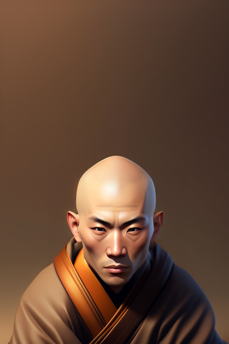 Lexica - A Zen monk, with a shaved head, seated on tatami mats, in a ...