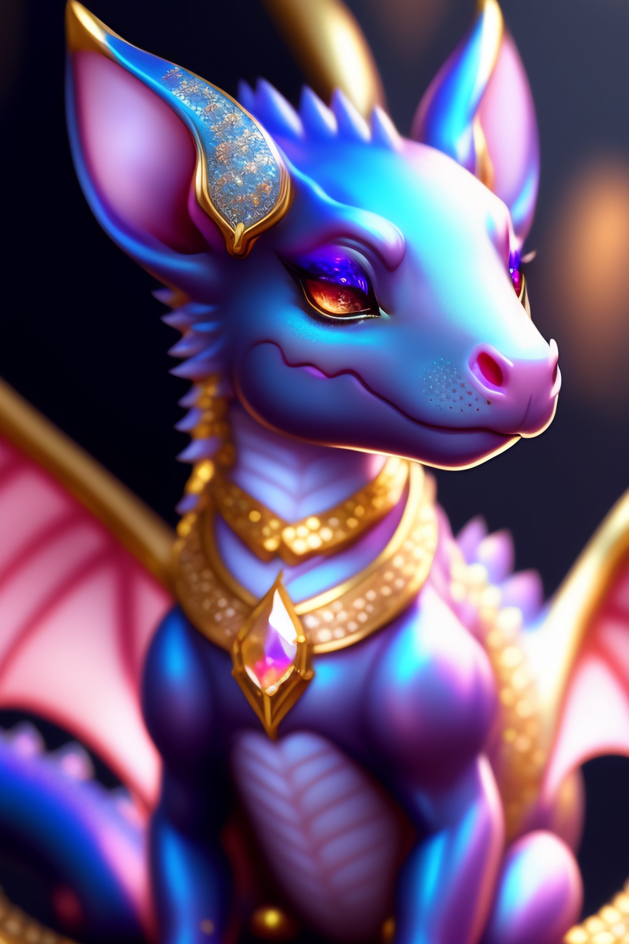 Lexica - Cute little dragon surrounded by diamonds, blue, light pink ...