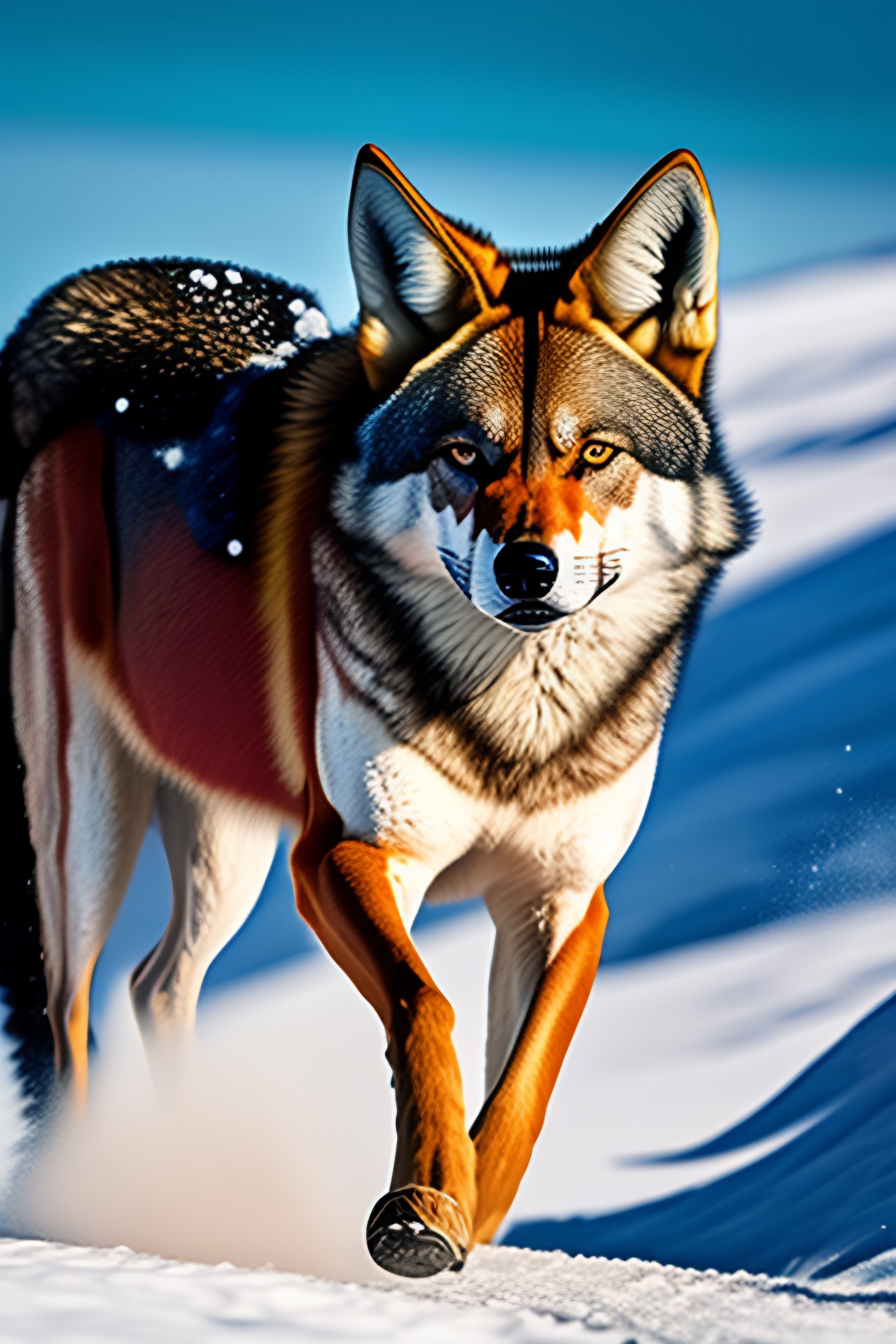 Lexica - A dirty red wolf running on the snow