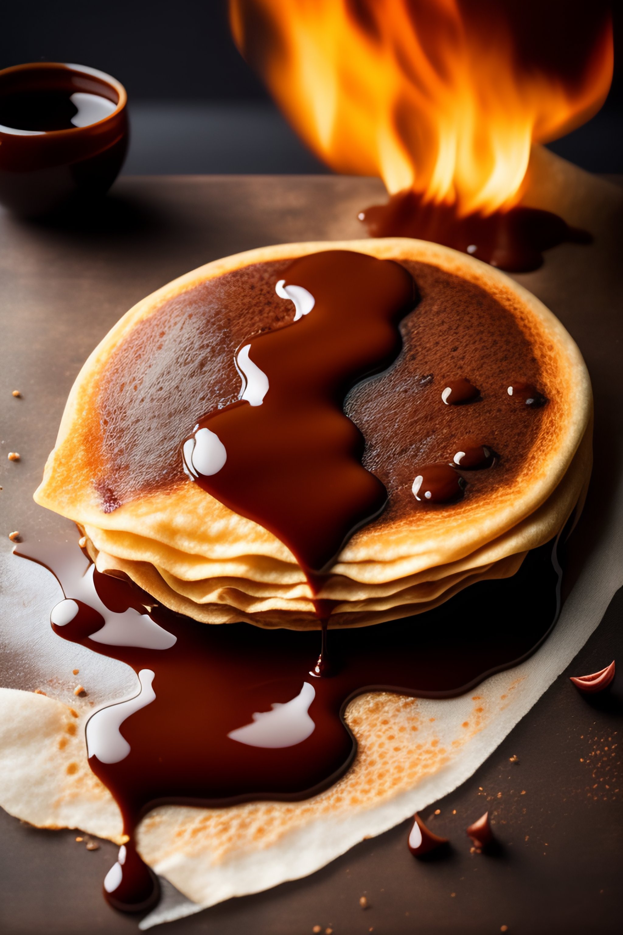 Lexica - Crepe on fire with melted chocolate