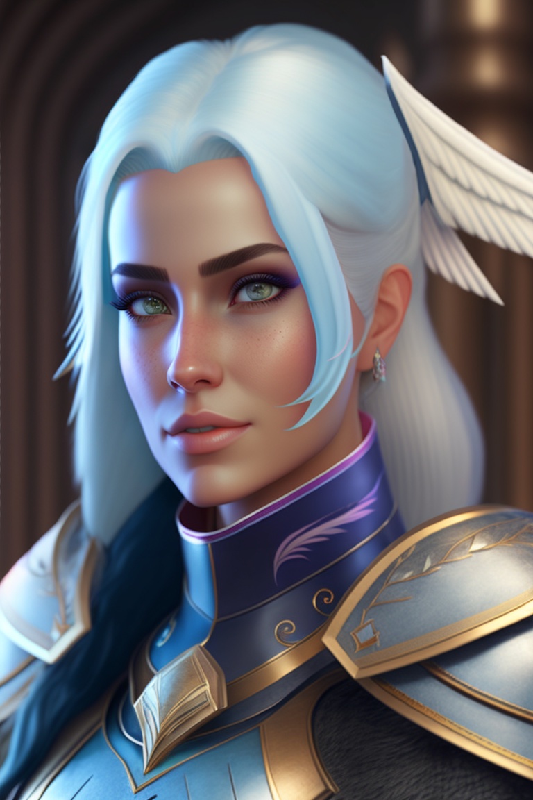 Lexica - Female aasimar with pale blue hair ,a scar to her right eye ...