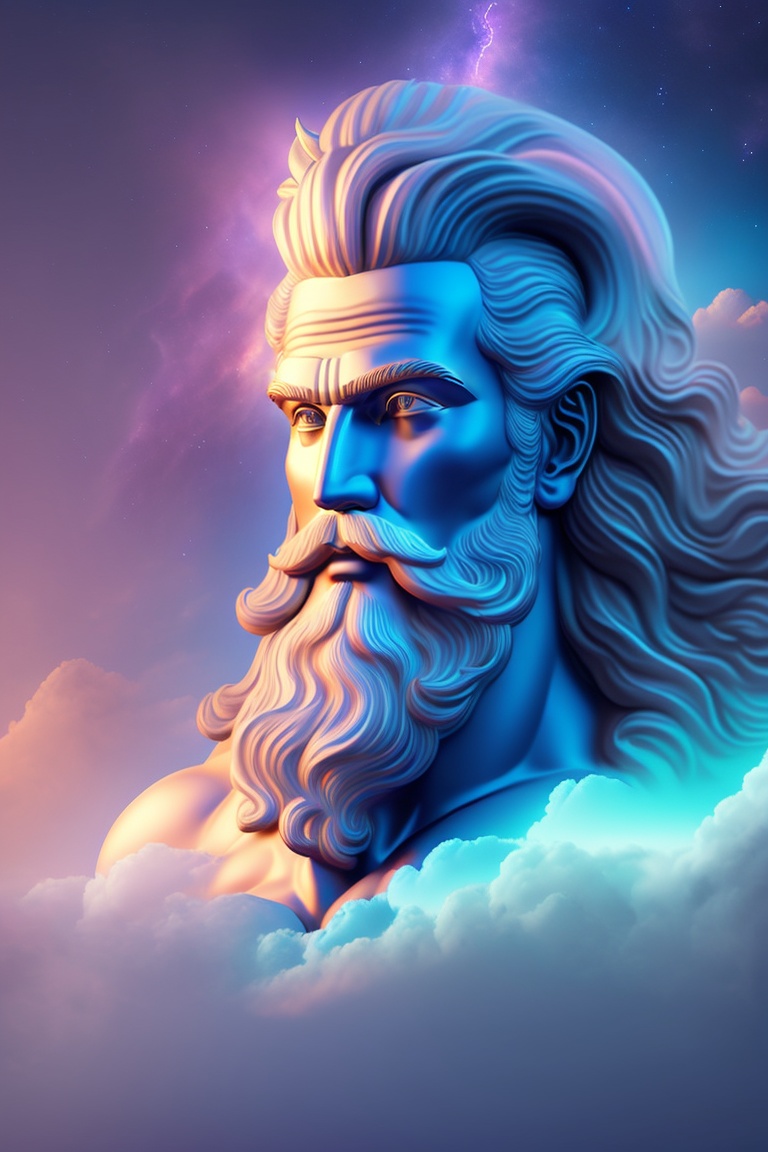 Lexica - Zeus god front portrait realistic, sky background