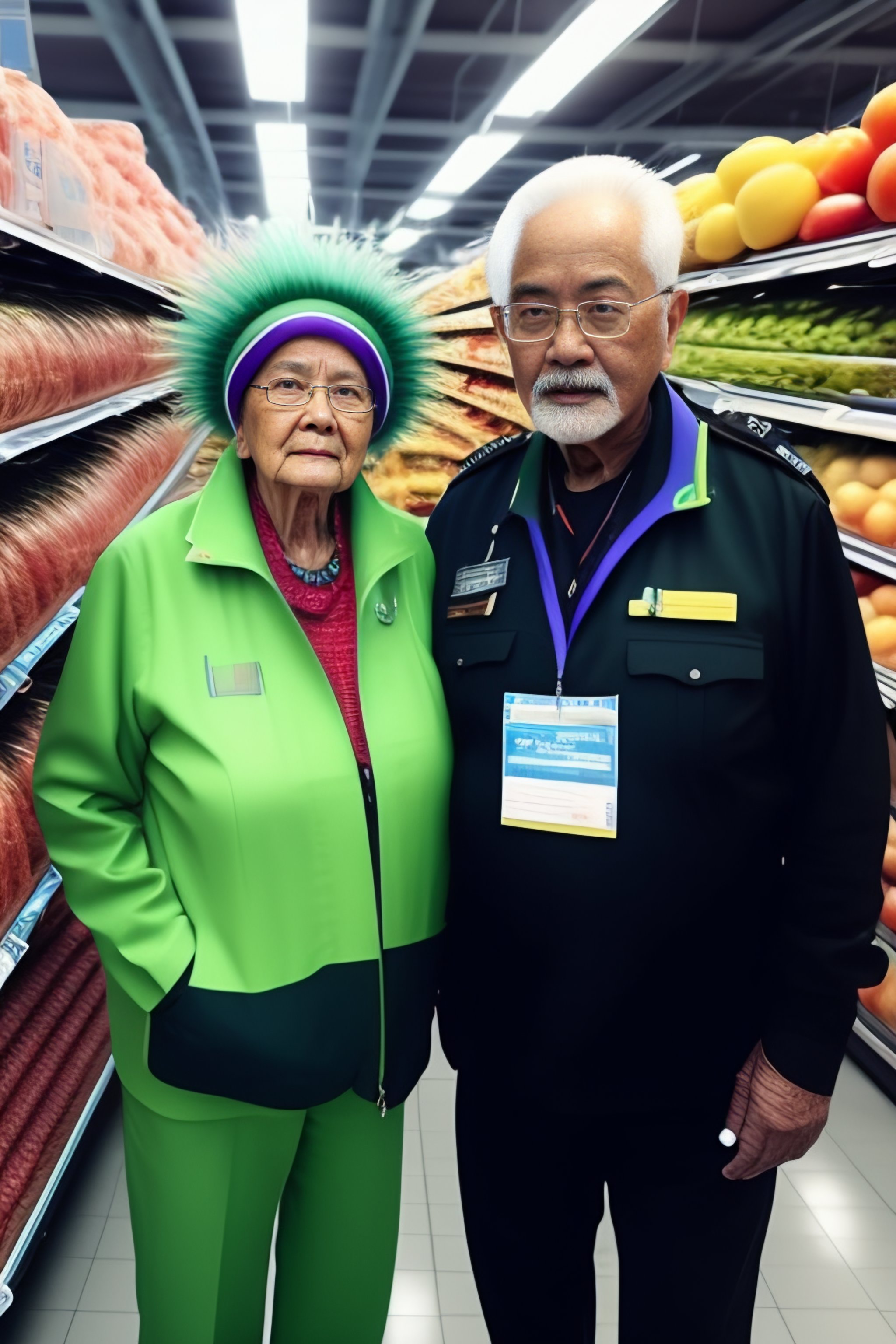 Lexica - 2 older people are dressed as aliens while shopping in the ...