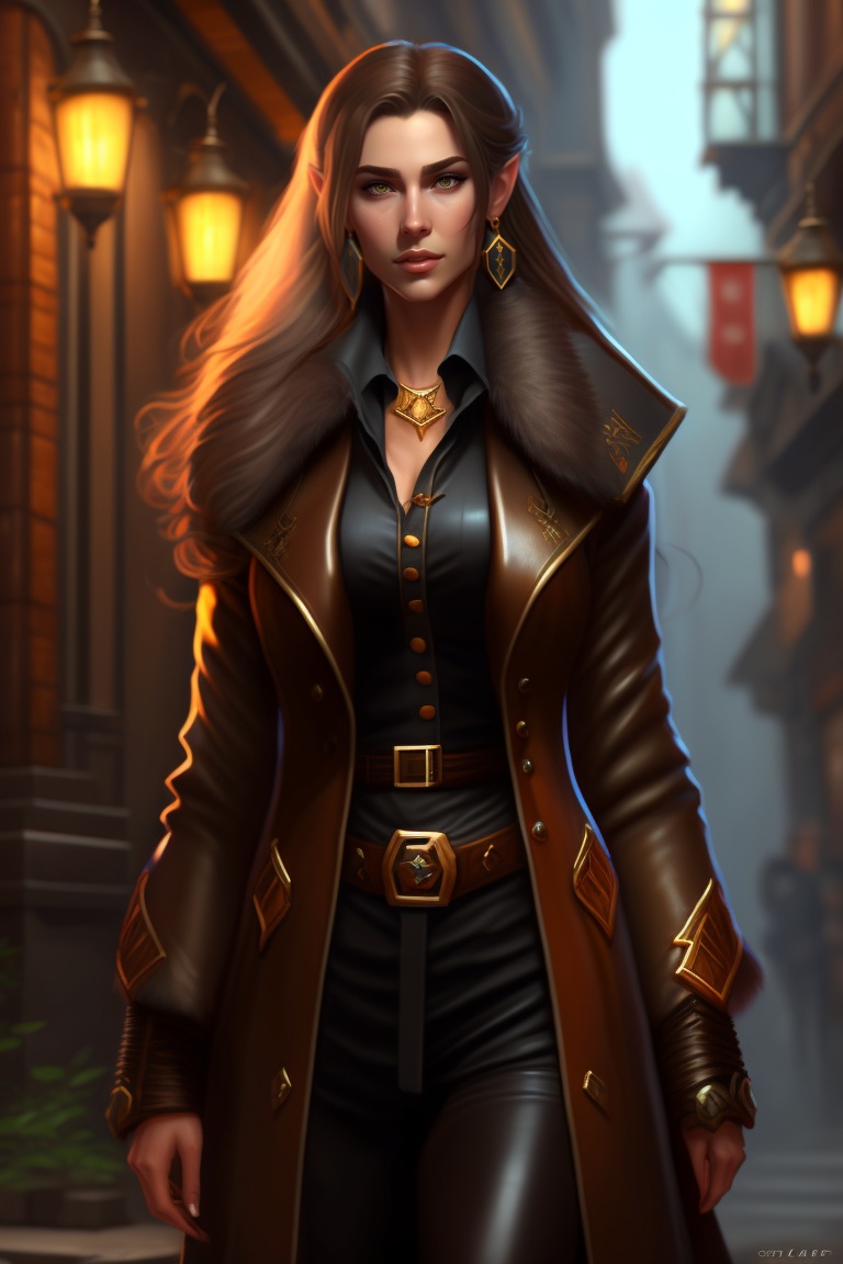 Lexica - Rogue, elf female, black clothes, long brown hair, serious ...