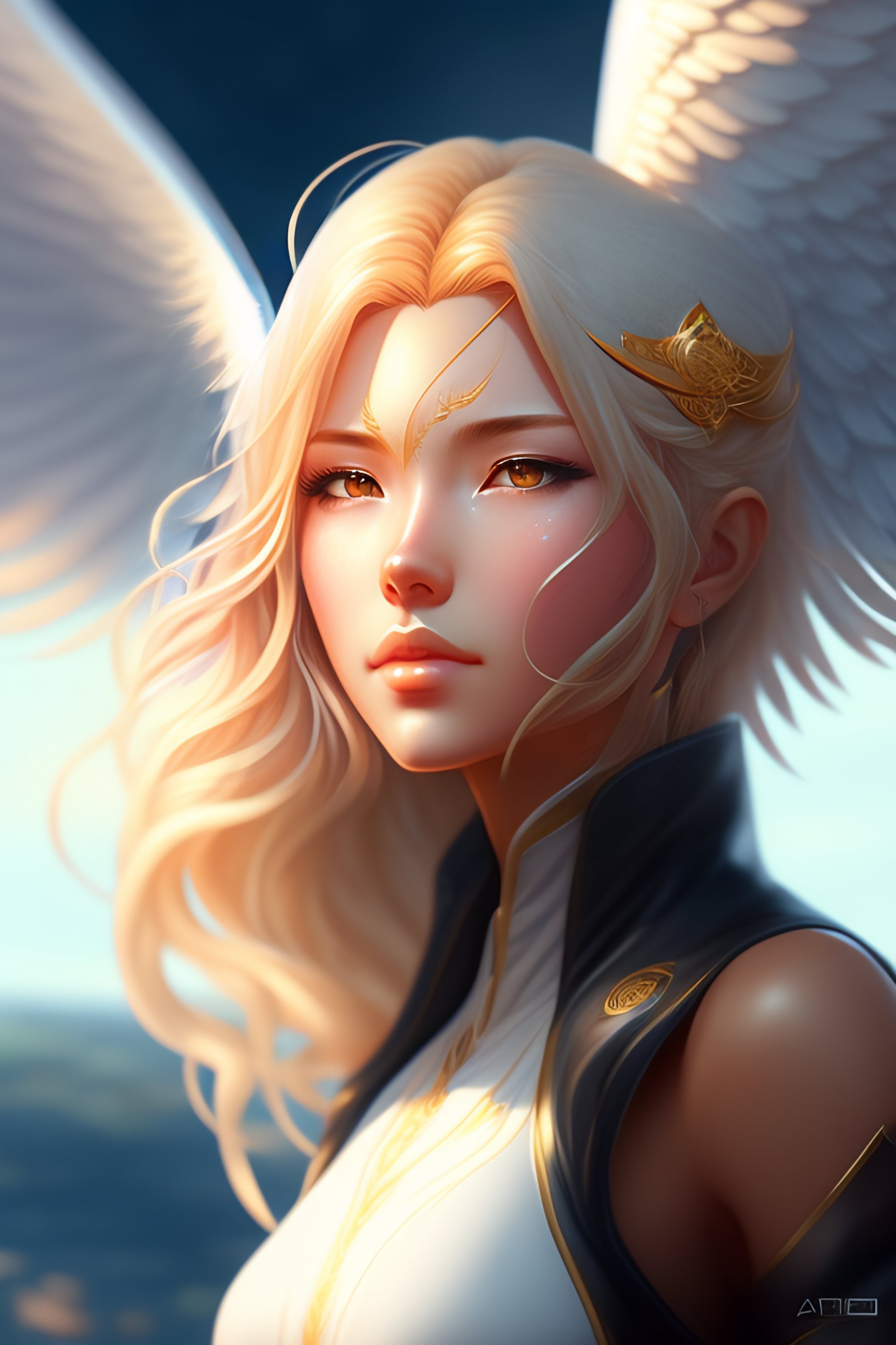 Lexica - Realistic anime angel of life with blonde hair by the river of ...