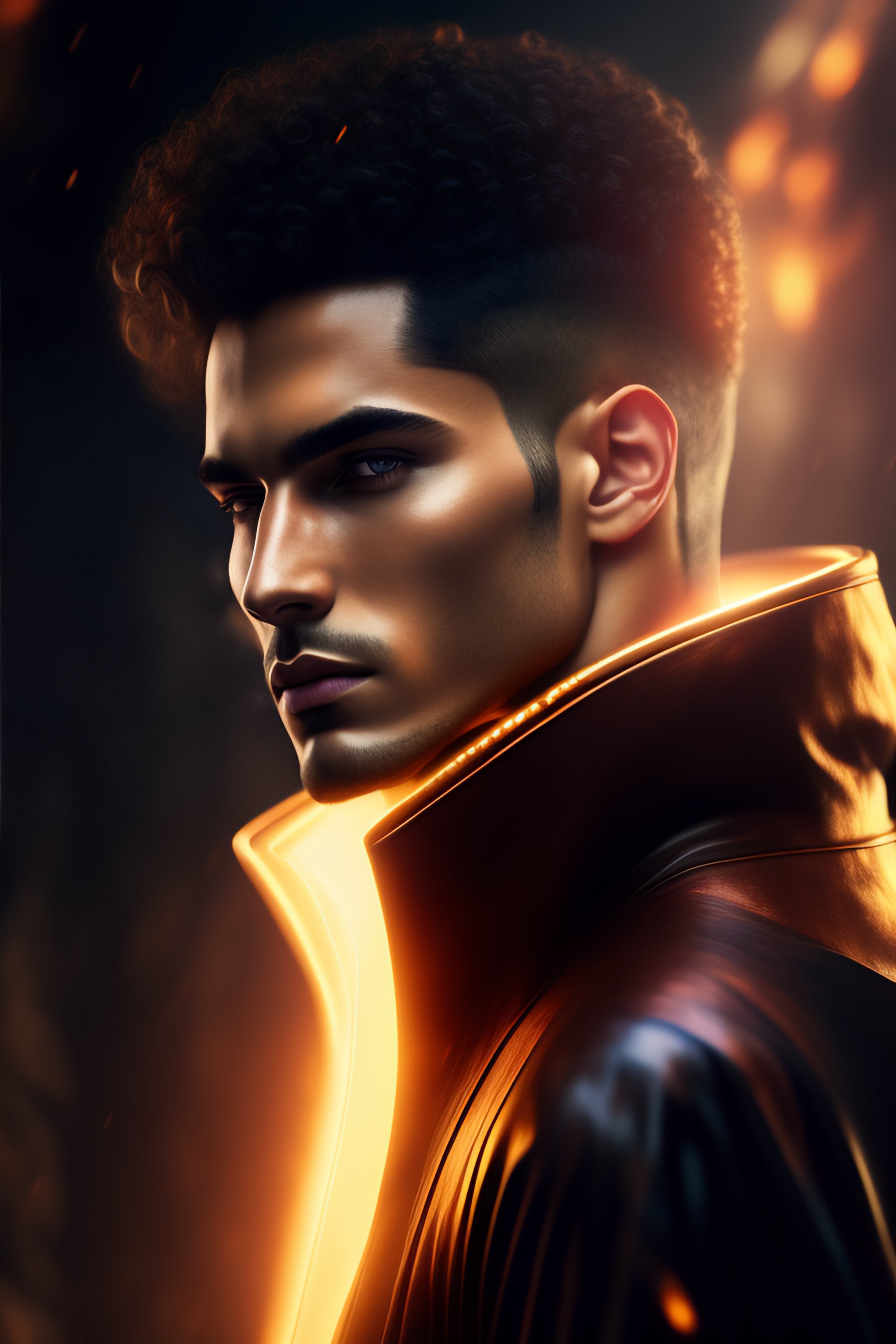 Lexica - Mage male wearing a light robe, curly hair, slightly shaved on ...