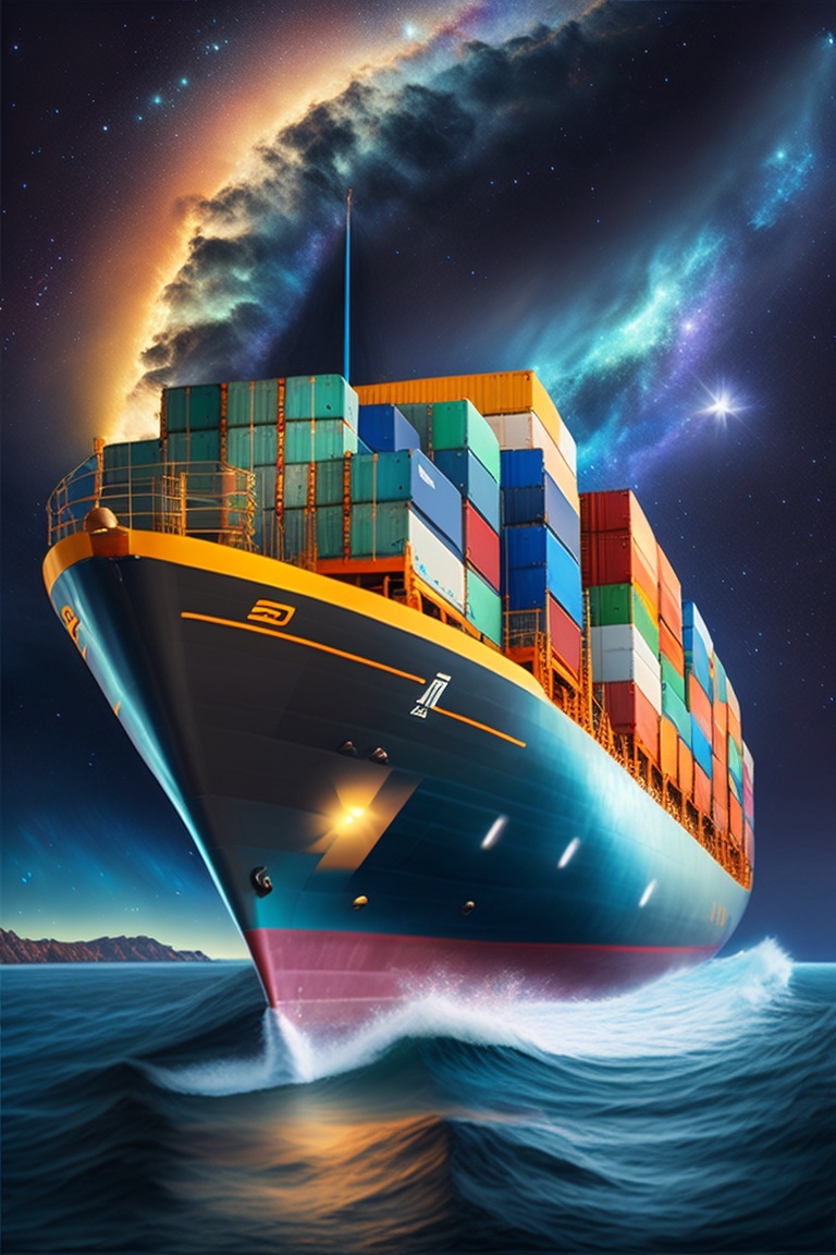 Lexica - Container ship, by night, with a spiral galaxy in the sky, Van ...