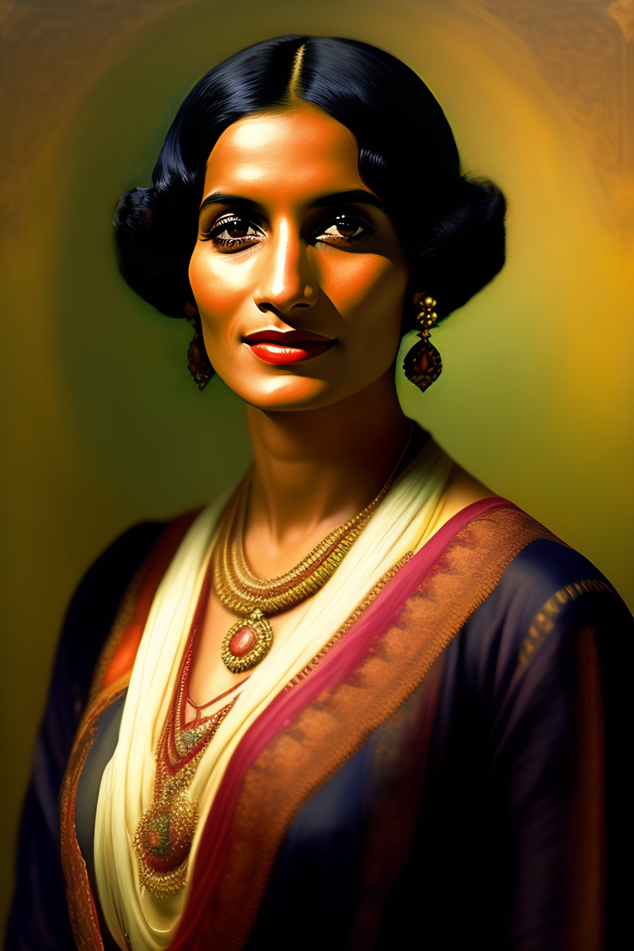Lexica - Anglo-Indian woman in early 30s, short black hair, dressed as ...