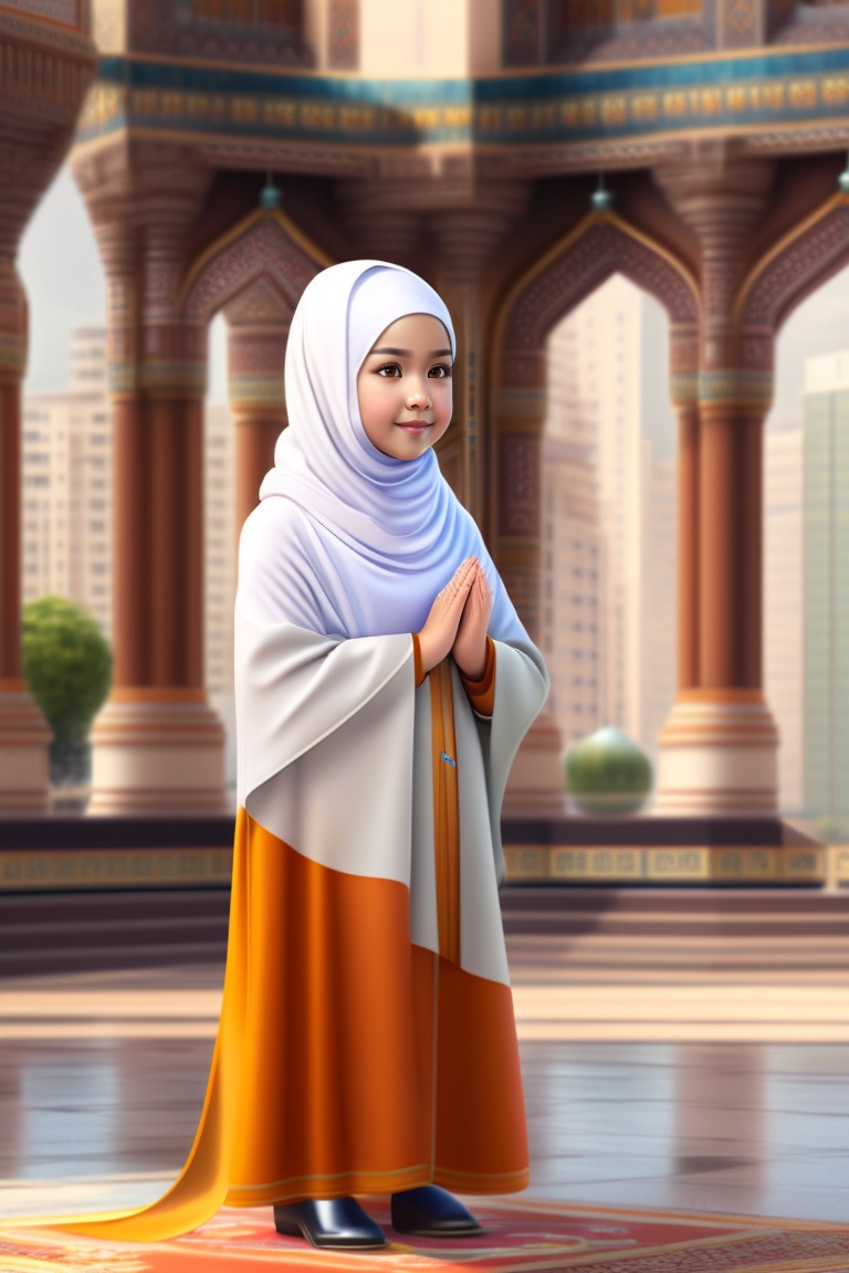 Lexica - Robot prays like a muslim by raising both hands wearing hijab ...