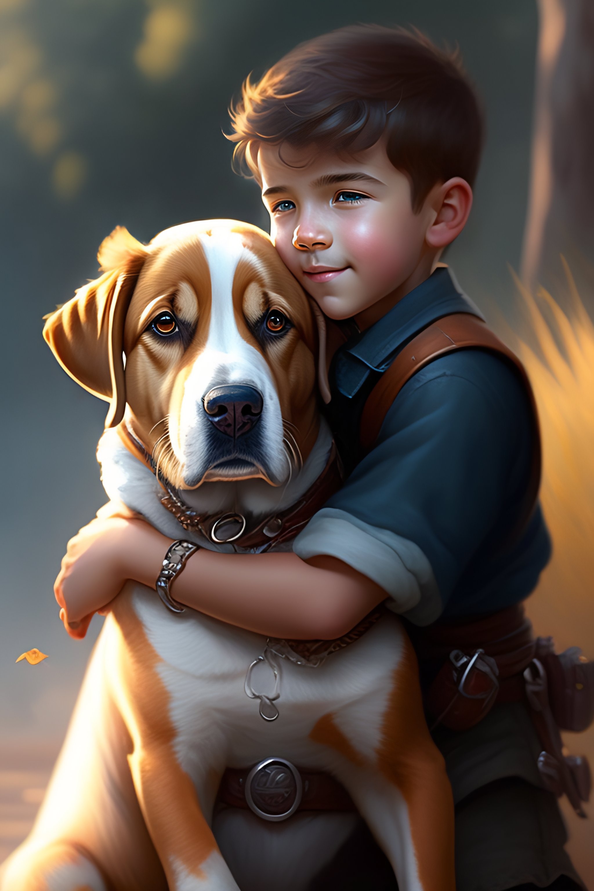 Lexica - A detailed portrait of a cute boy hugging a dog illustrator ...