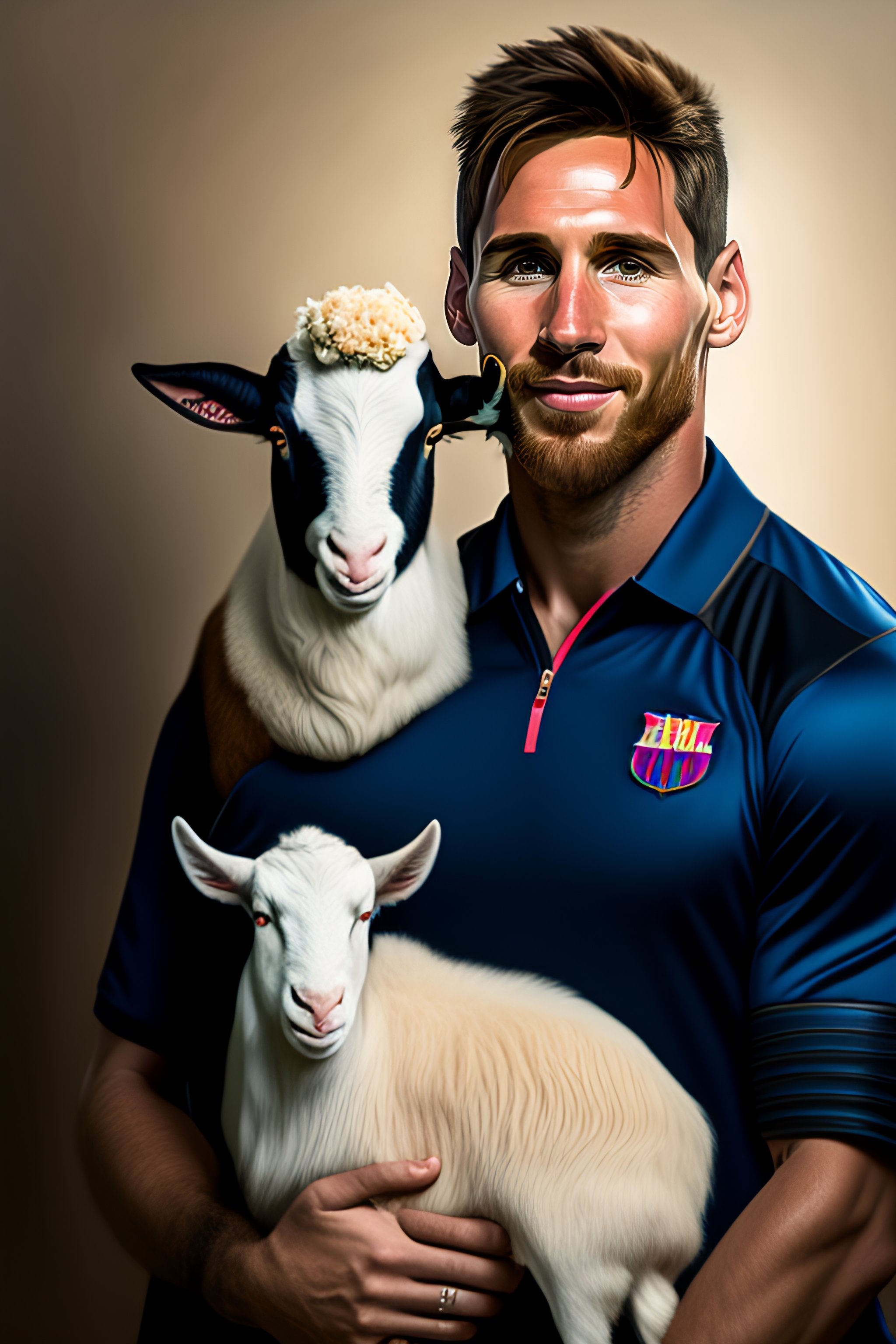 Lexica - Portrait of messi holding a goat