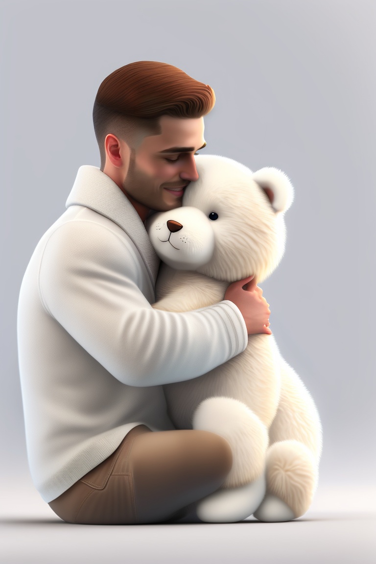 Lexica - A man hug a beautiful white teddy bear , digital art