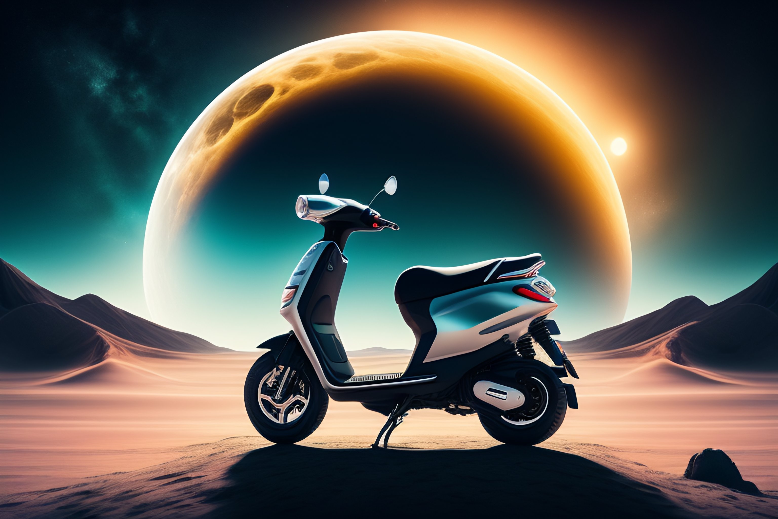 Lexica - Futuristic scooter, electric, on surface of moon, earth view ...
