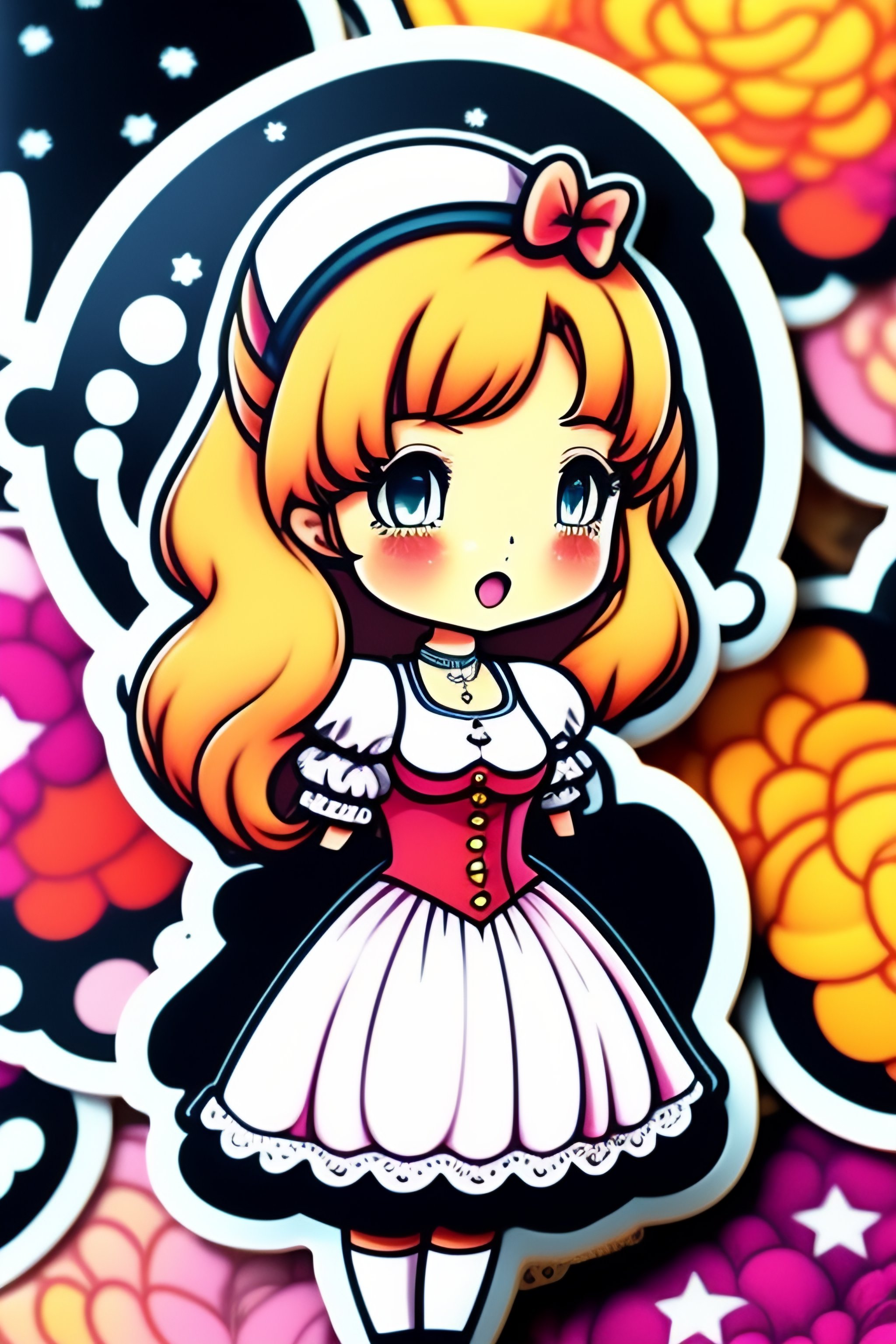 Lexica - Cute cartoon dirndl girl sticker, anime style, solid backgound ...