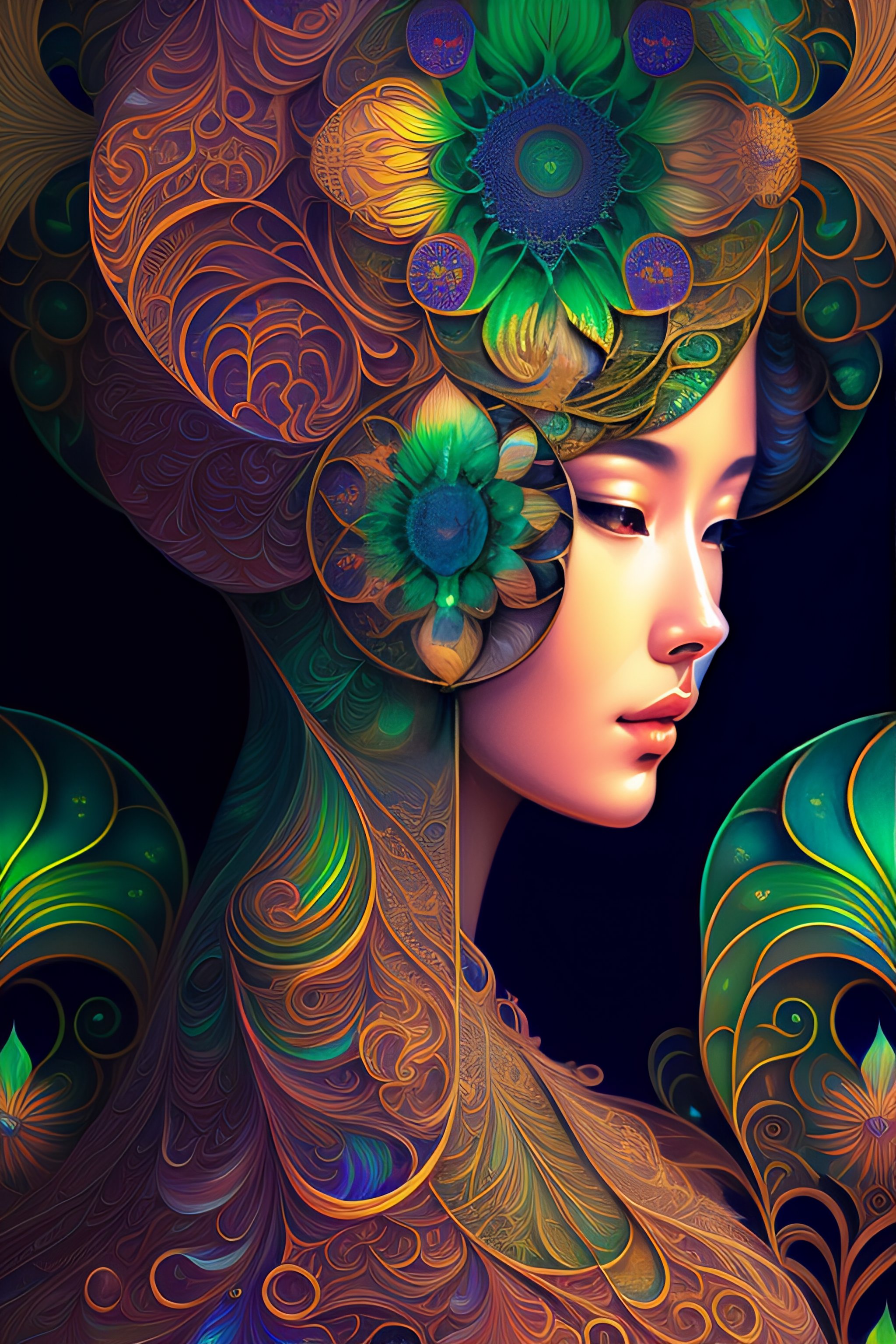 Lexica - Human flower in green by Android Jones, Earnst Haeckel, James ...
