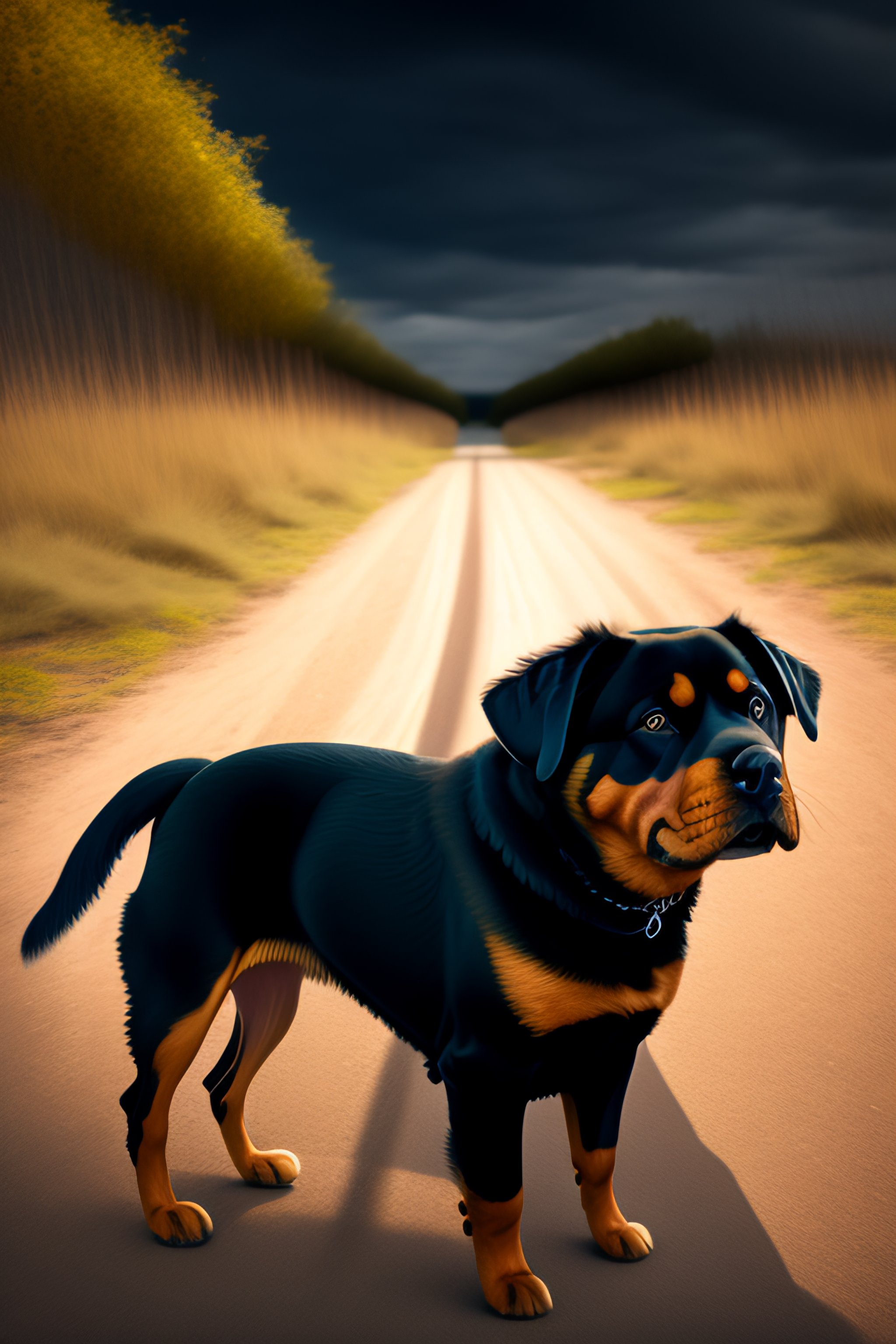 Lexica - Rottweiler dog hunting its shadow, cute