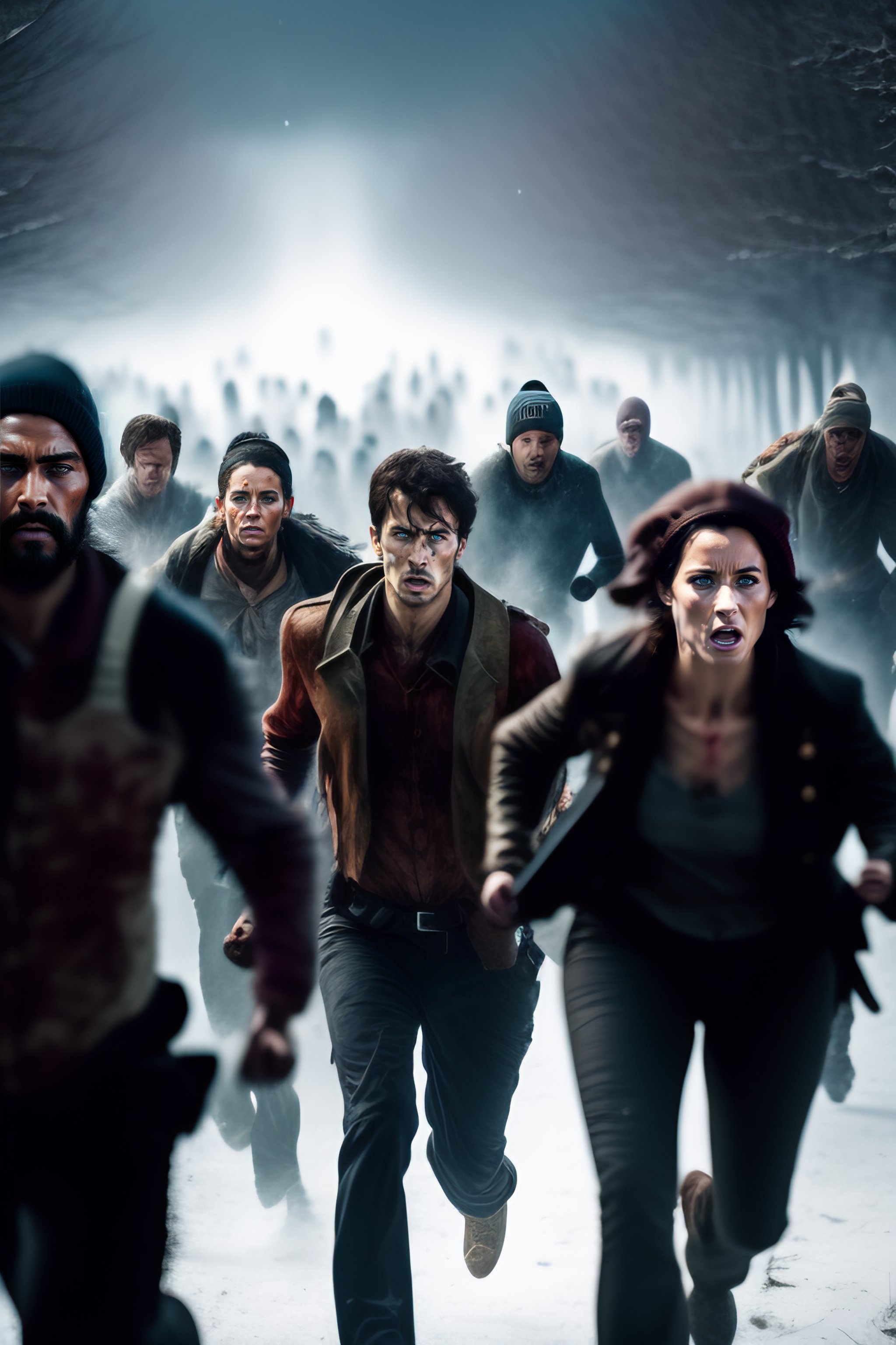 Lexica - A group of survivors running from a horde of zombies