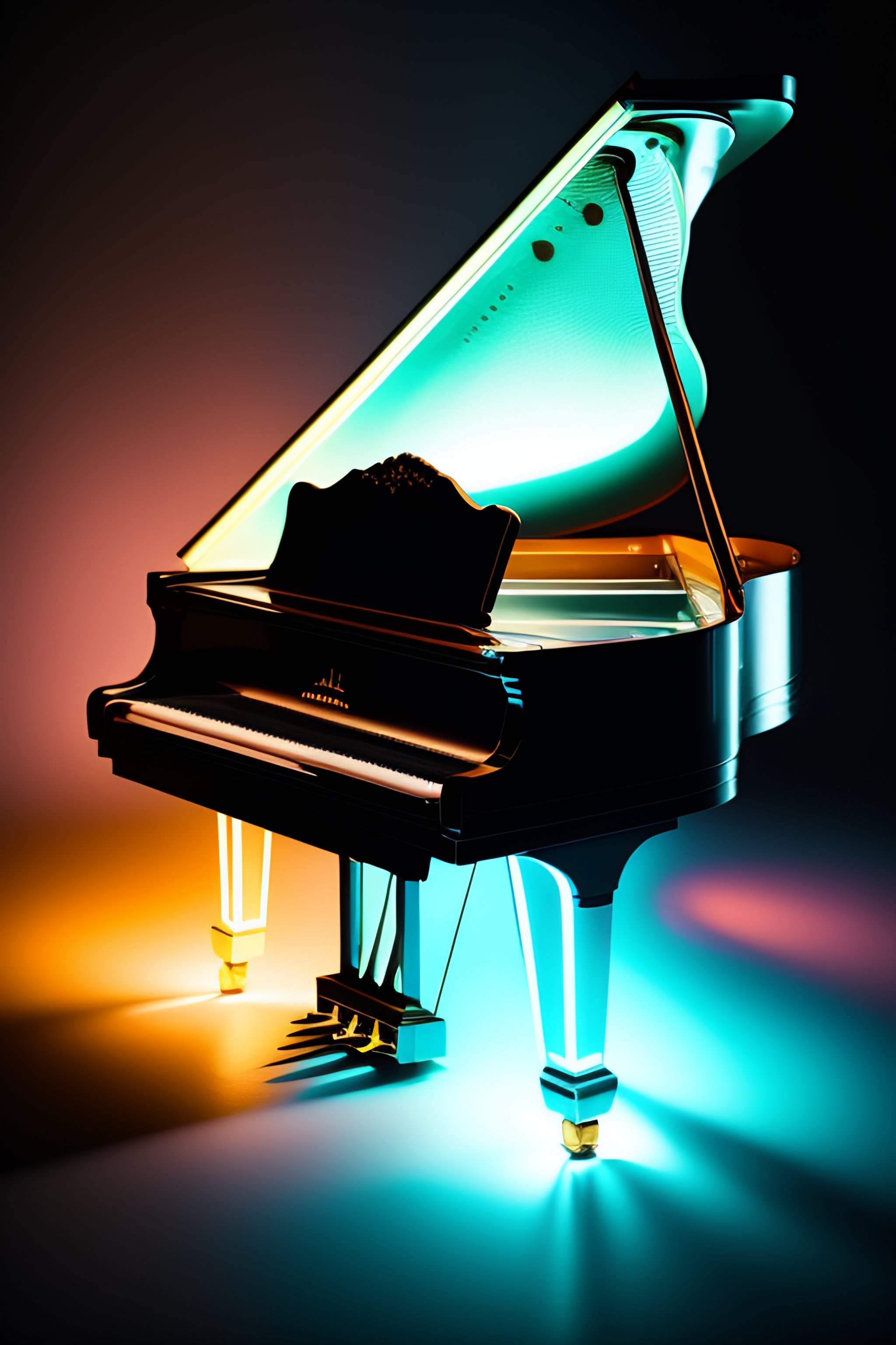 Lexica - A piano made of glass glowing in the dark
