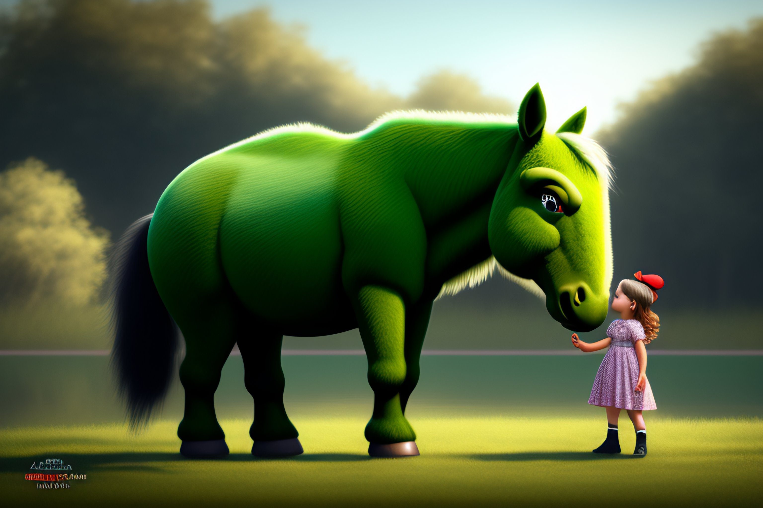Lexica - Big green monster with american cap dancing with little poney ...