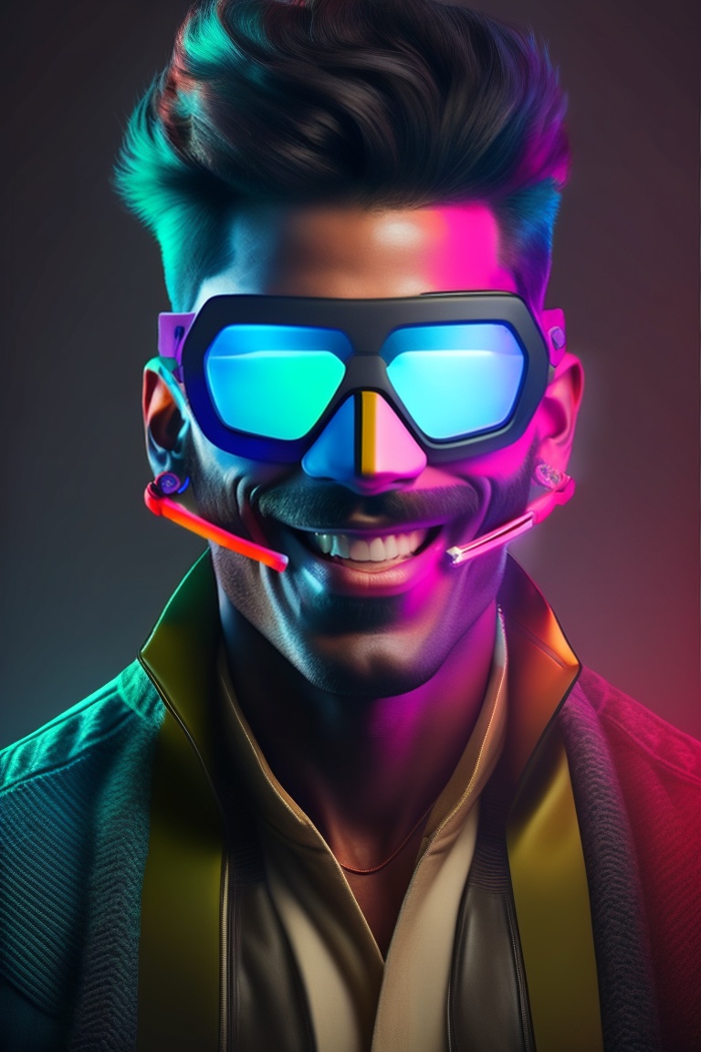 Lexica - Crazy indian tech guy front facing with tech mask covering ...