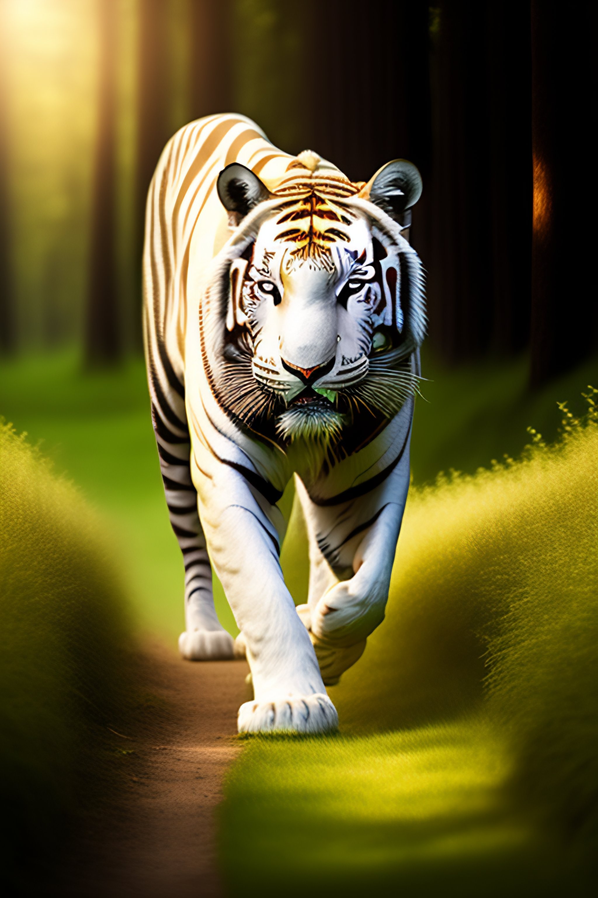Lexica - Real white tiger in forrest, green grass