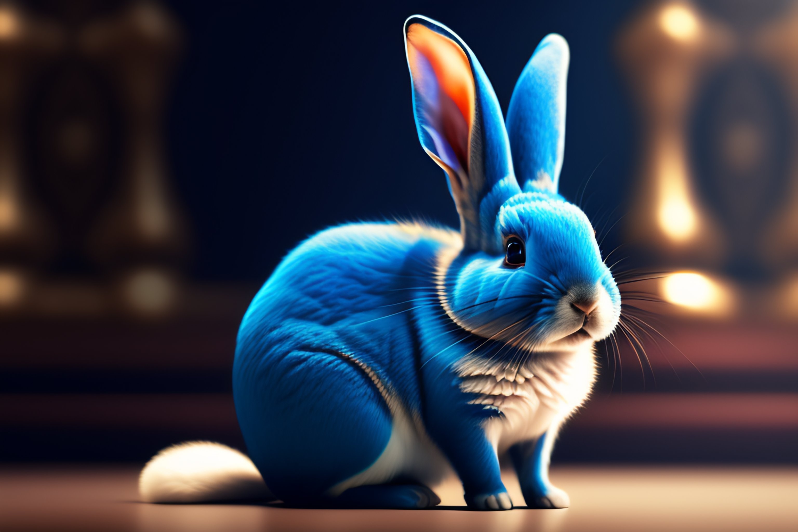 Lexica - Photo of a blue rabbit holding a microphone, standing on stage ...