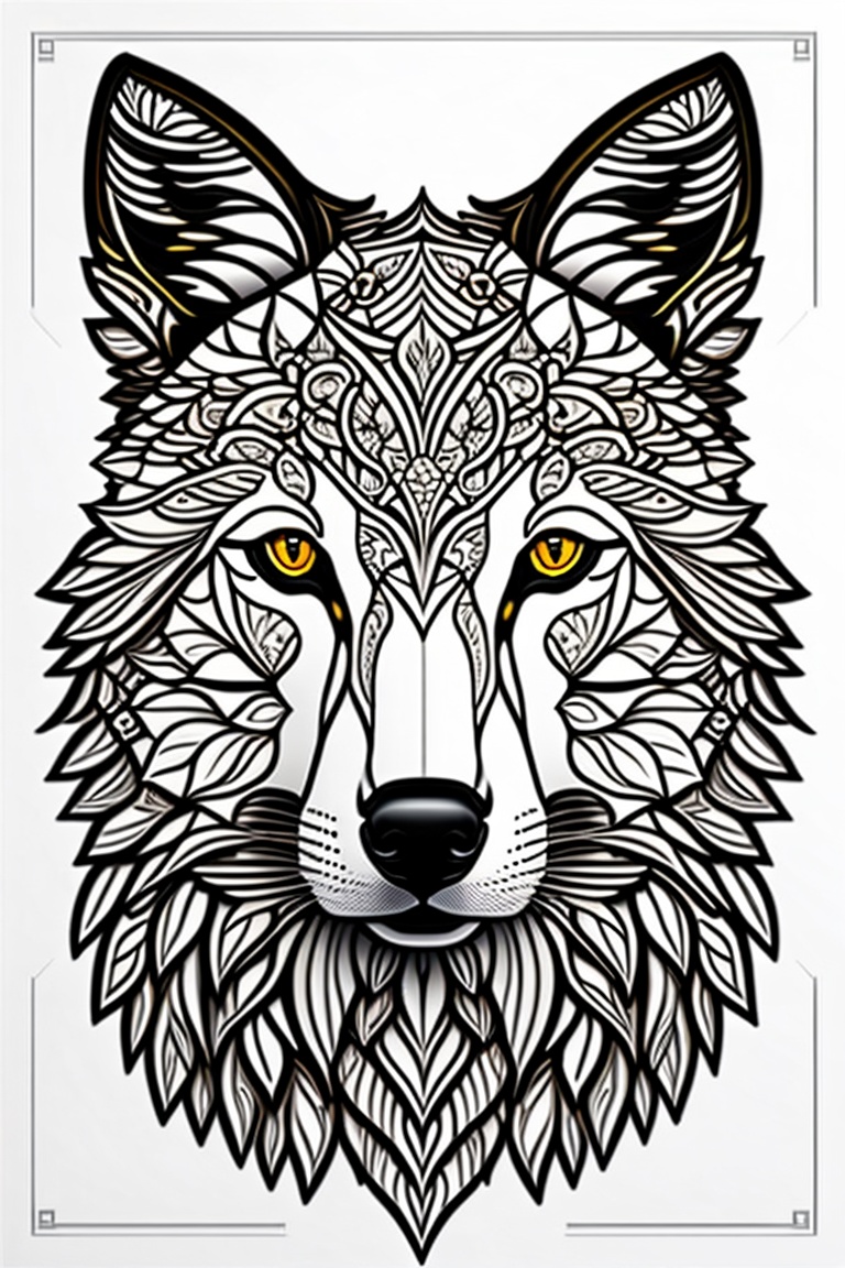 Lexica - Symmetrical head of a wolf, square Mandalas for coloring pages ...