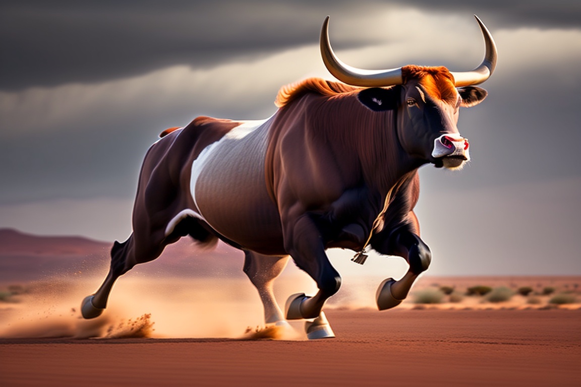 Lexica - Cut to a close-up of a massive, muscular bull with a sleek ...