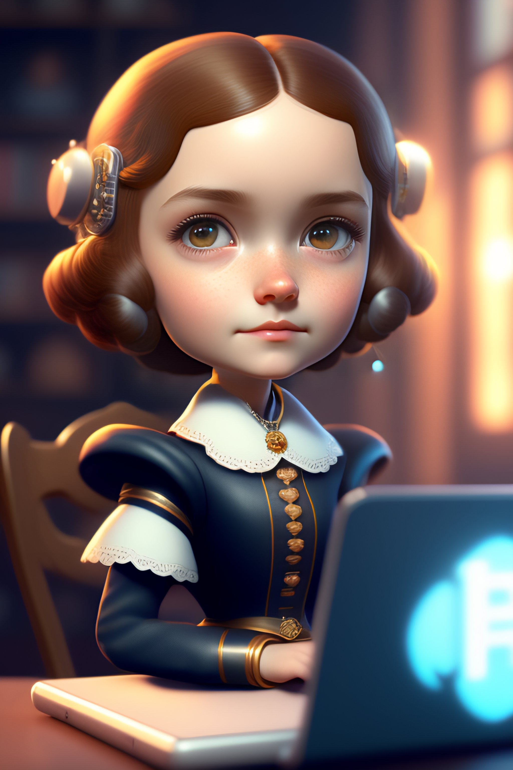 Lexica - Cute small Ada Lovelace sitting in front of laptop, unreal ...
