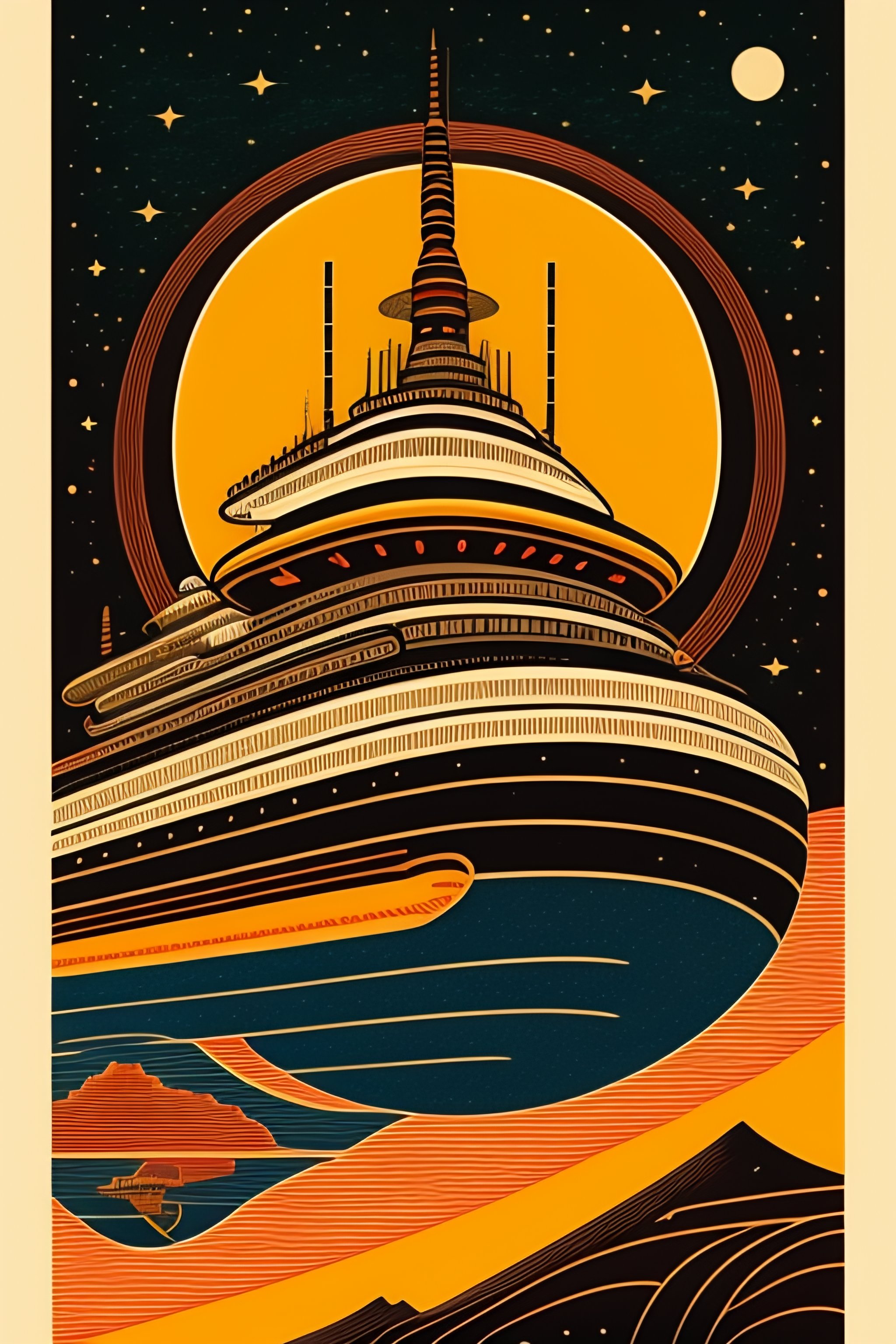 Lexica - Japanese Spaceship in the style of a woodblock print poland