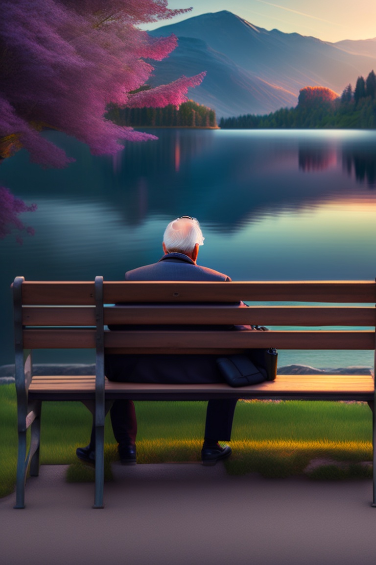 Lexica - A picture of a very old man sitting on a park bench holding a ...