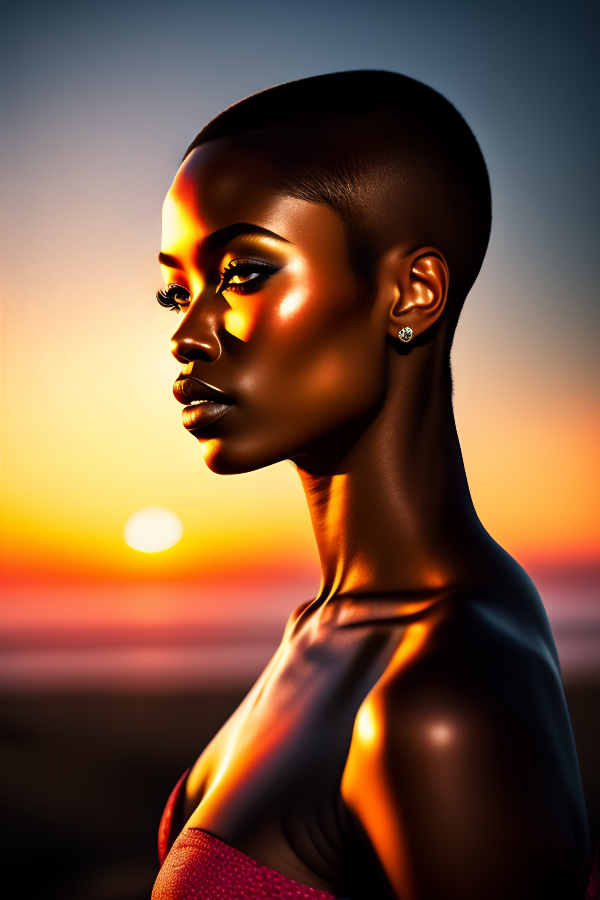 Lexica - Chrome skin masculine girl with buzzcut with no makeup staring ...