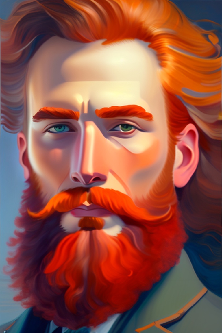 Lexica - The face is framed by a mane of fiery red hair, mirroring his ...