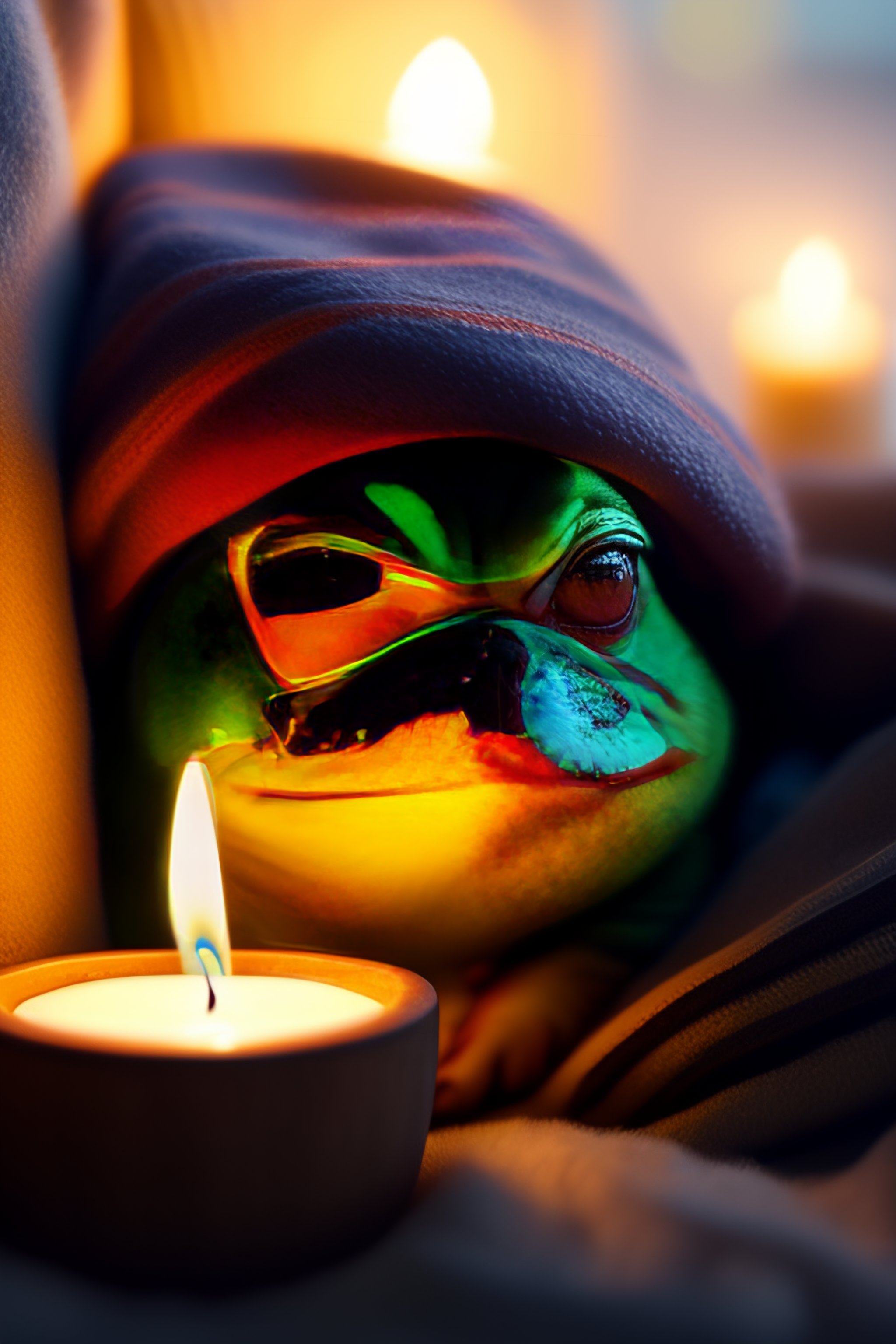 Lexica - An exhausted pepe the frog in his bed wearing a nightcap, cozy ...